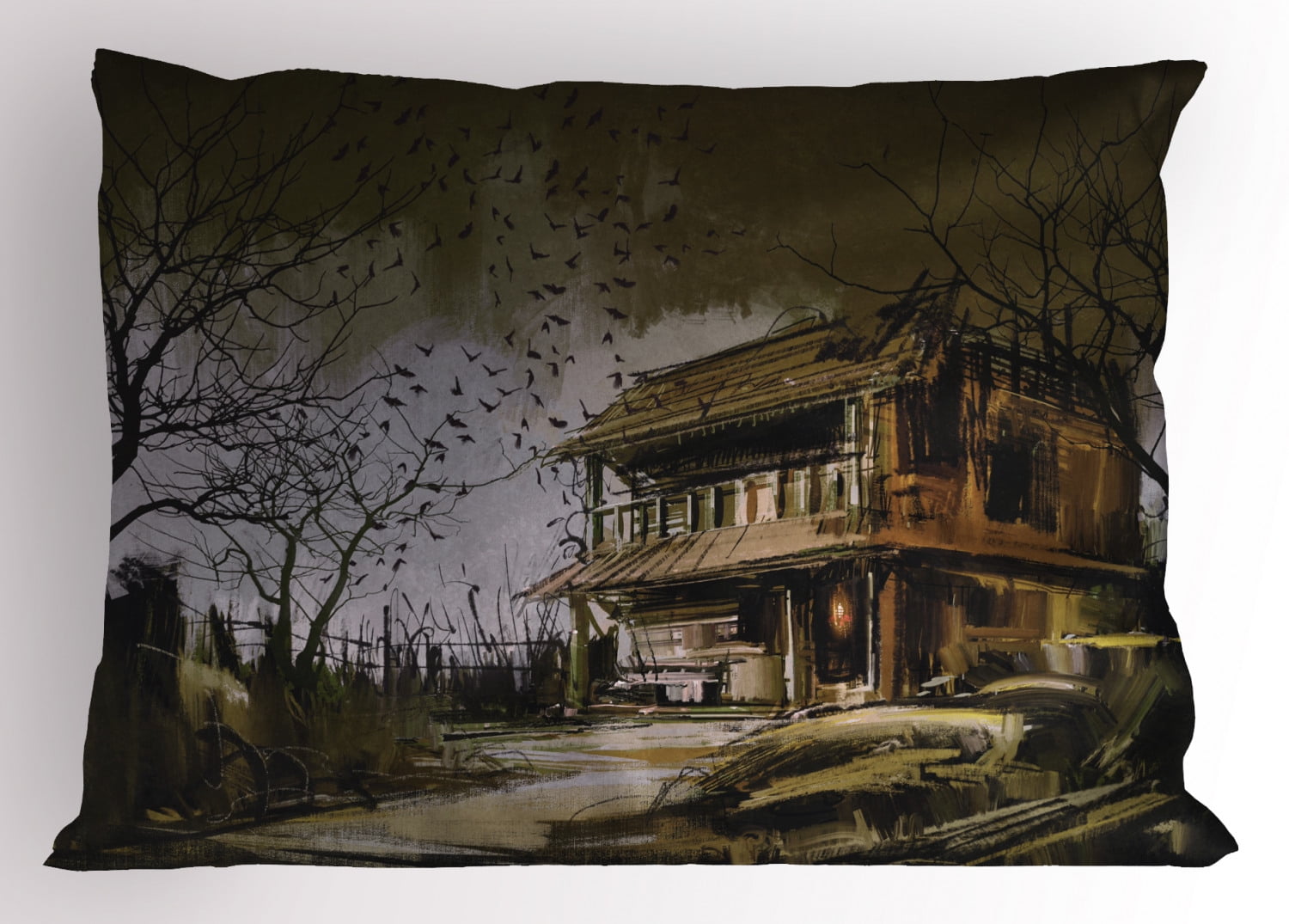 Ambesonne Rustic Pillow Sham, Wooden Haunted House, 26" X 20 ...