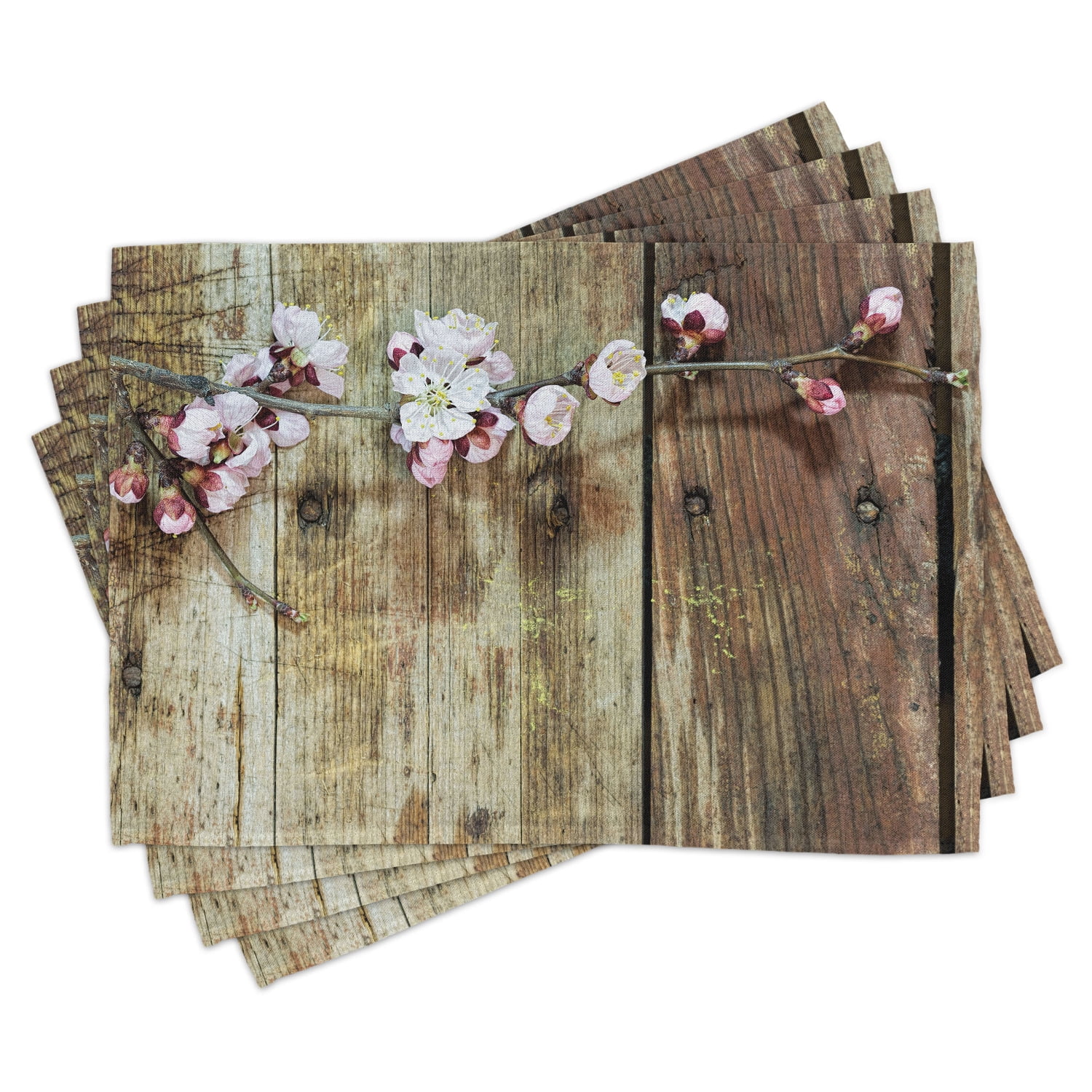 Ambesonne Rustic Place Mats Set of 4, Blooming Spring Flowers, Standard ...