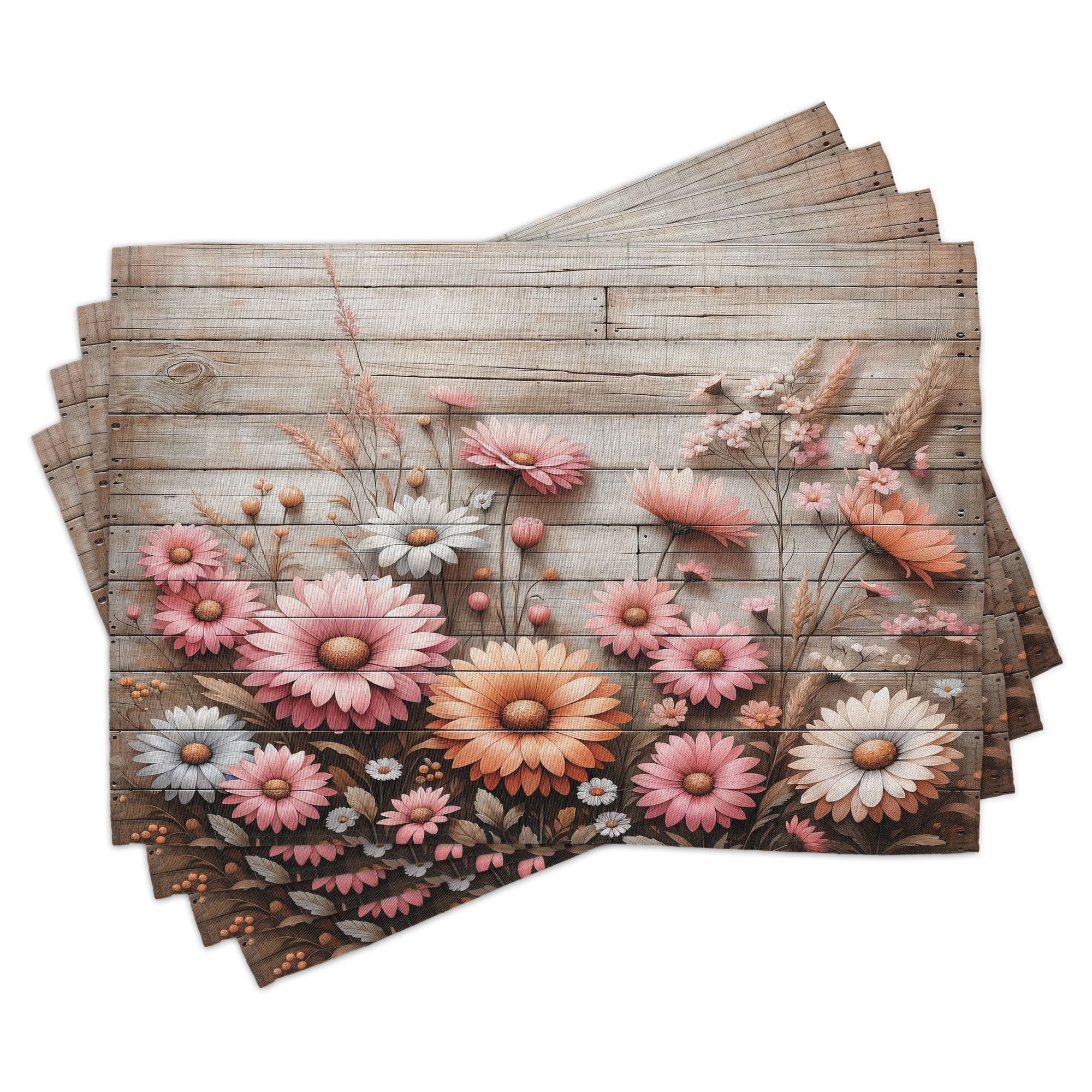 Ambesonne Rustic Place Mats Set of 4, Cottagecore Meadow Flowers ...