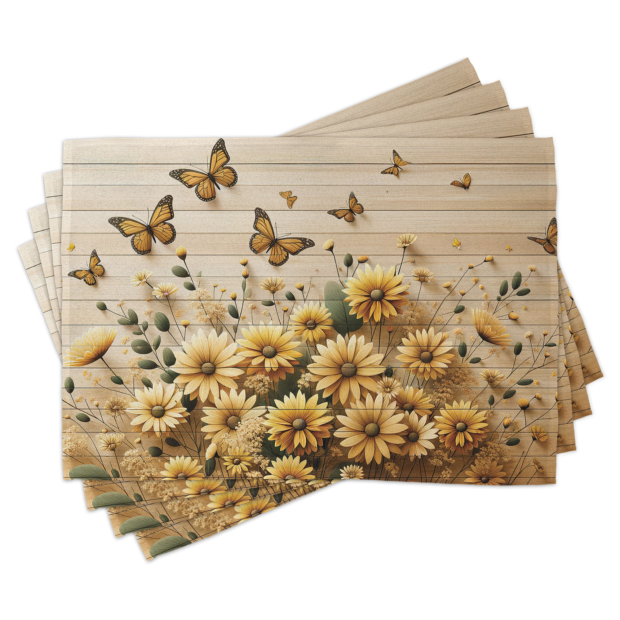 Ambesonne Rustic Place Mats Set of 4, Meadow Bloom Butterflies ...