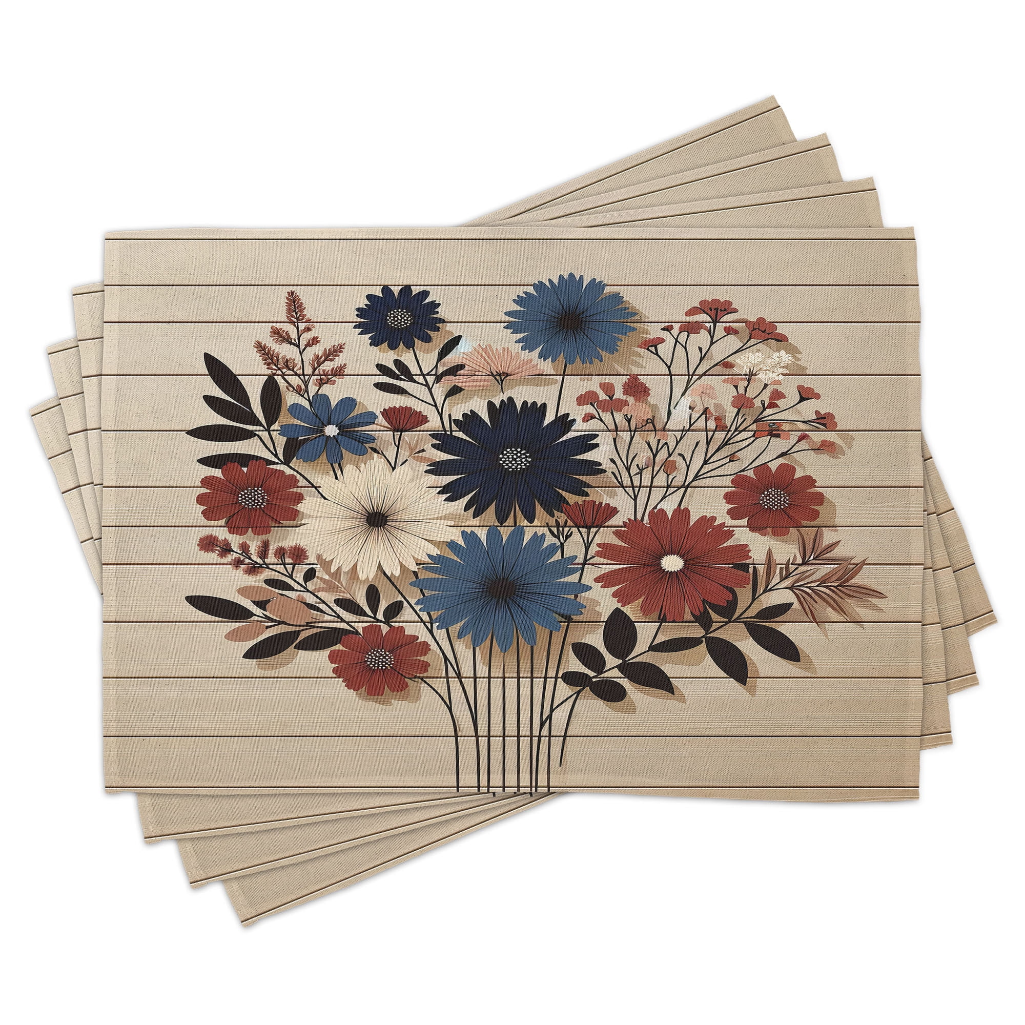 Ambesonne Rustic Place Mats Set of 4, Modern and Simple Bouquet ...