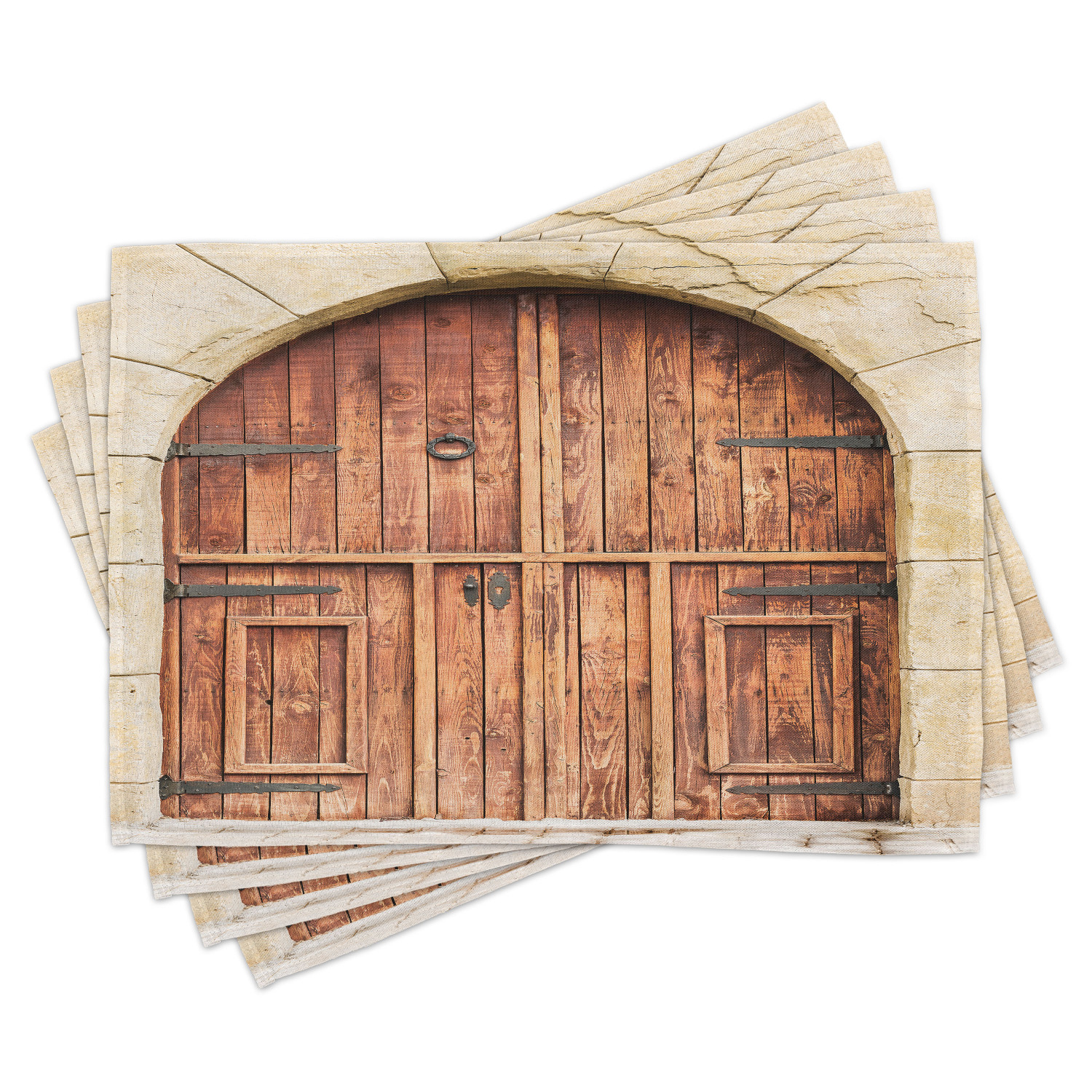 Ambesonne Rustic Place Mats Set of 4, Oak Door Stone Facade, Standard ...