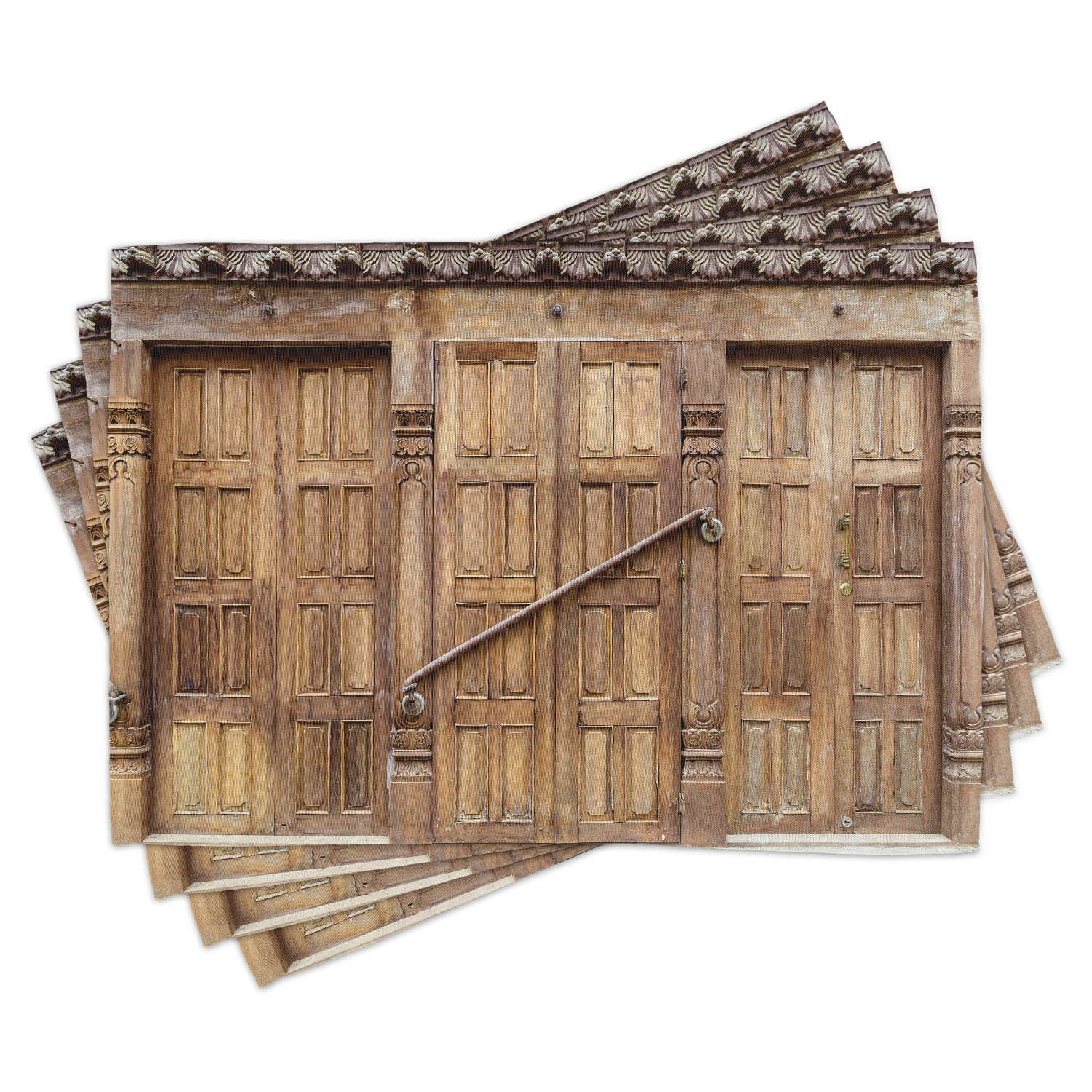 Ambesonne Rustic Place Mats Set of 4, Retro Carving in Nepal, Standard ...