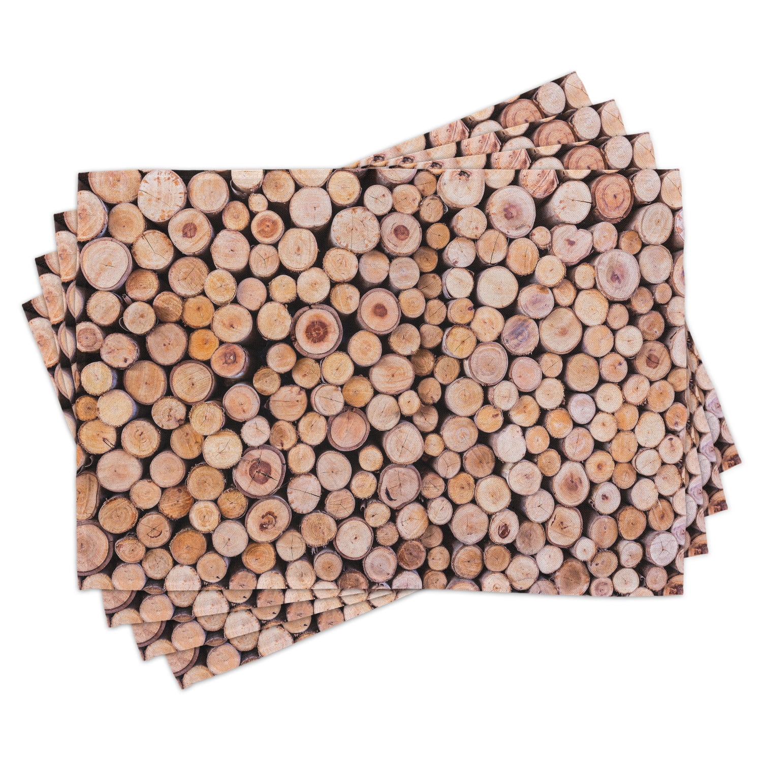 Ambesonne Rustic Place Mats Set of 4, Wooden Lumber Tree Logs, Standard ...