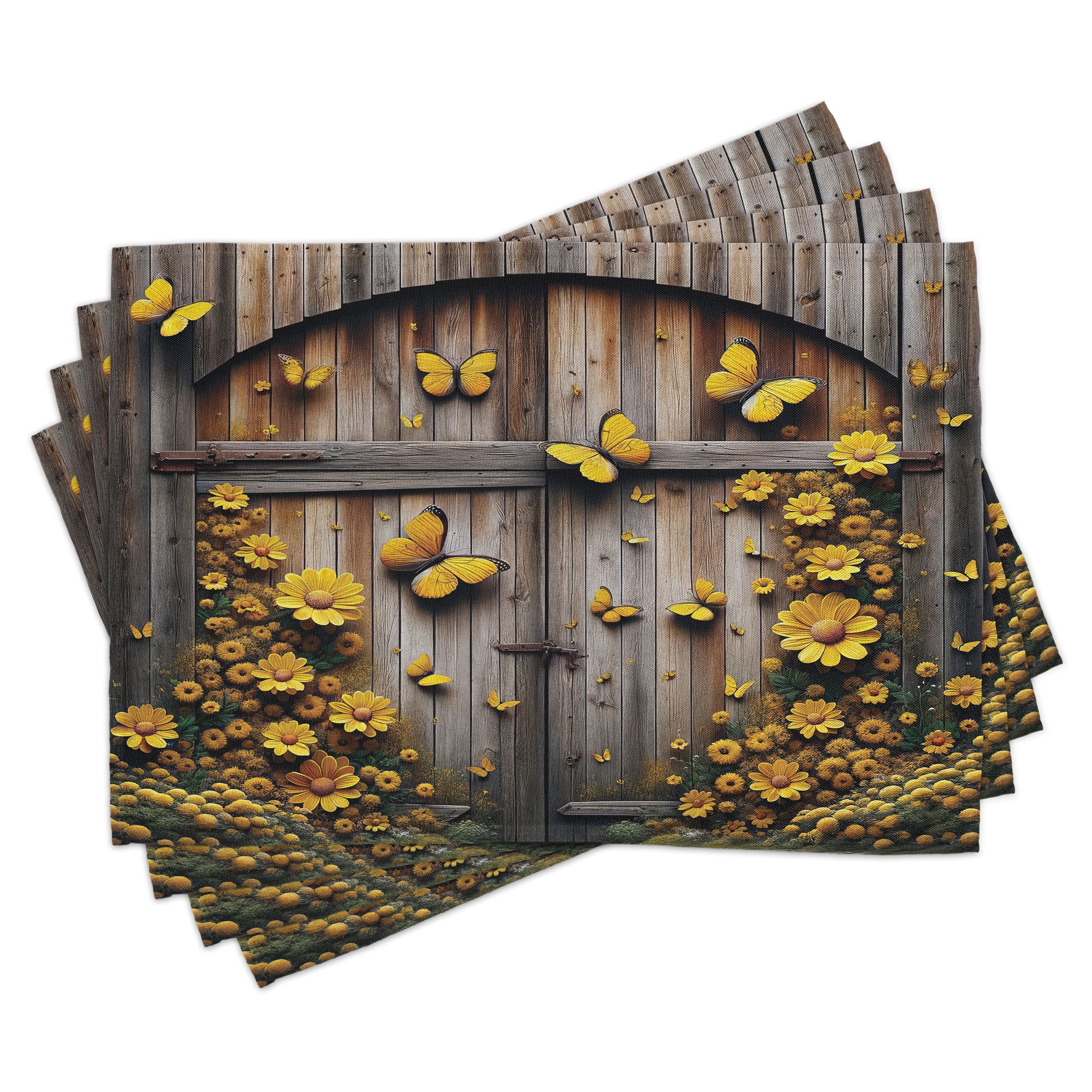 Ambesonne Rustic Place Mats Set of 4, Yellow Farmhouse Romance ...