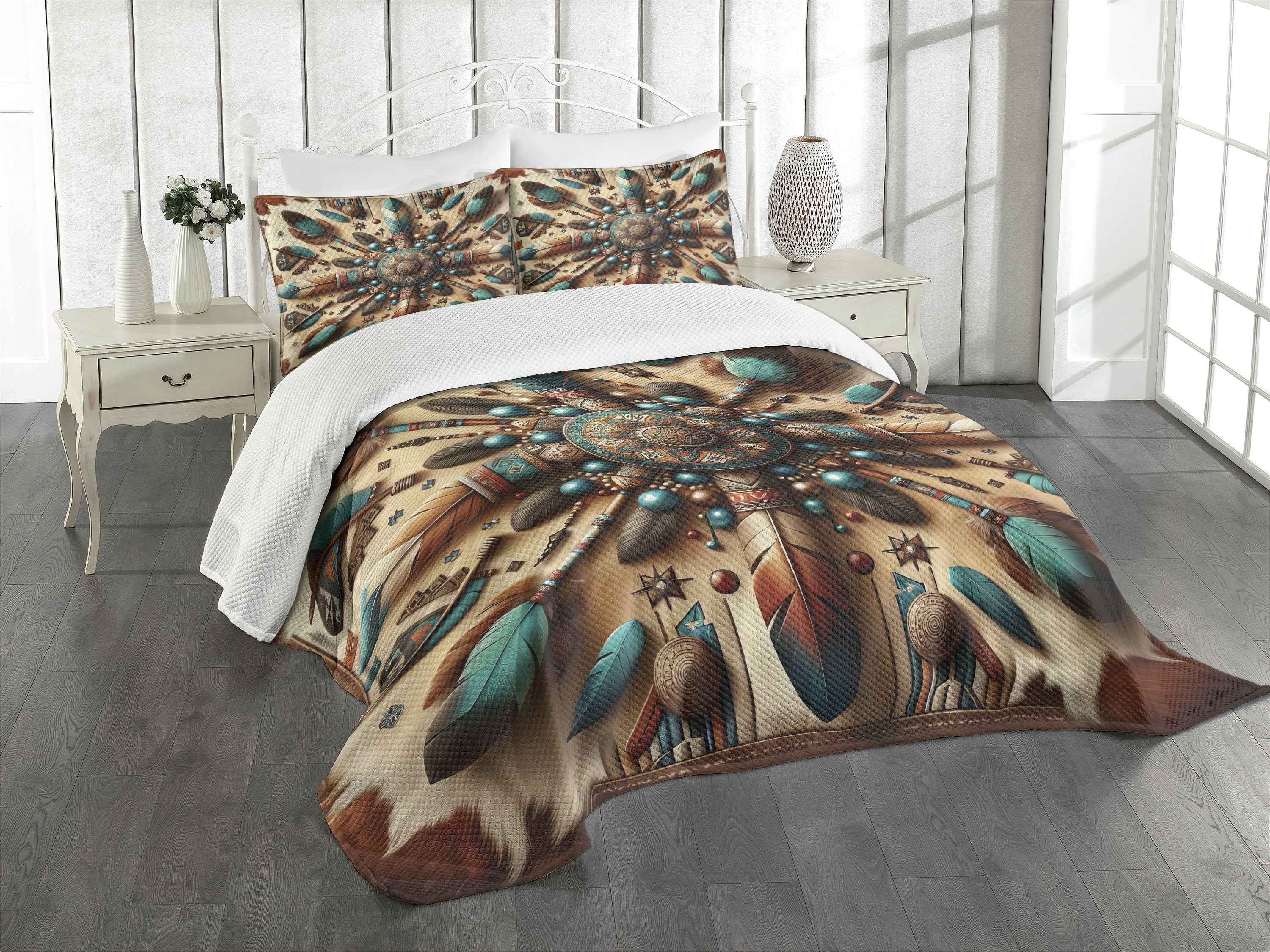 Ambesonne Rustic Quilted Bedspread Set 3 Pcs, Ethnic Southwestern ...