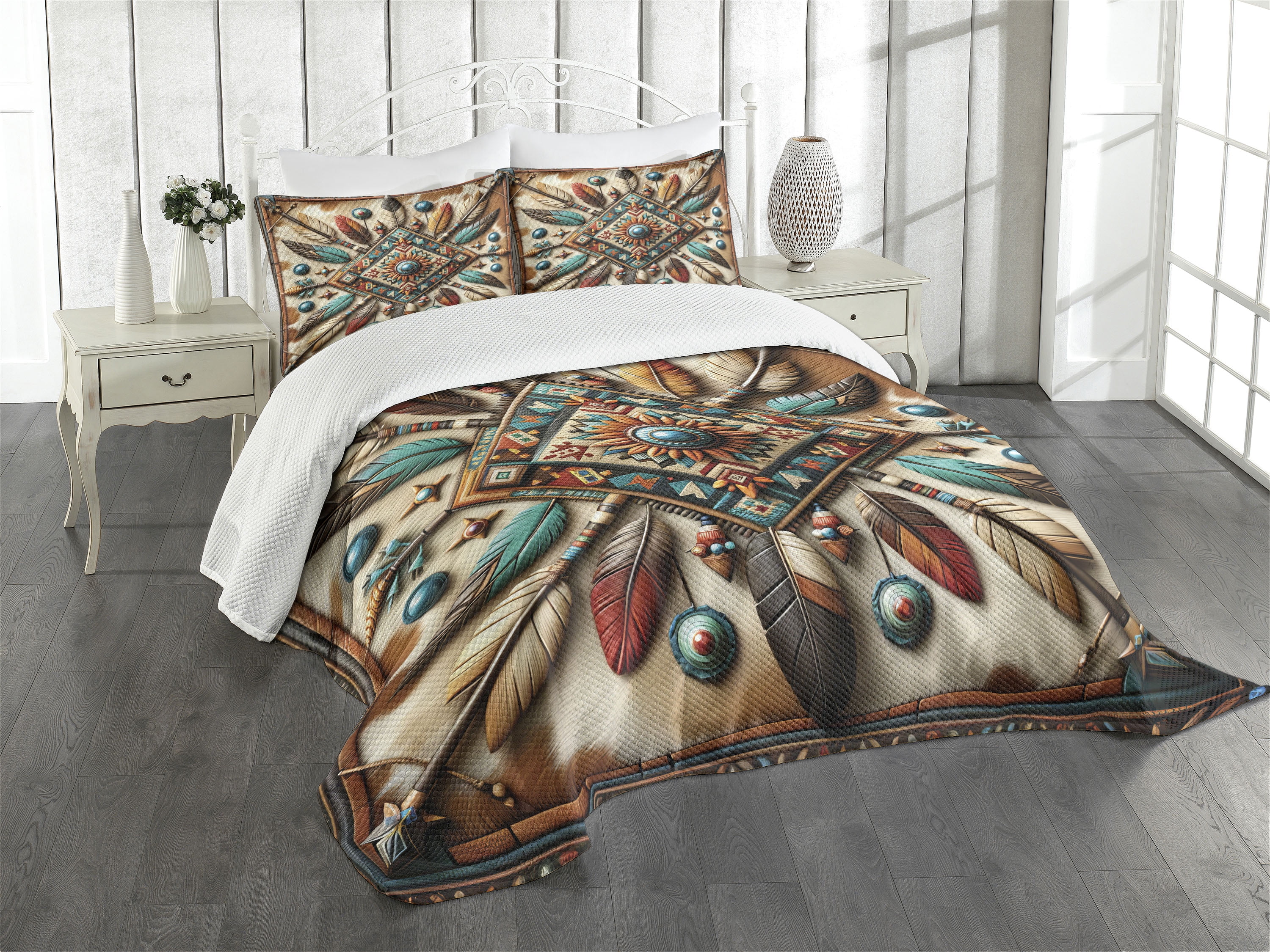 Ambesonne Rustic Quilted Bedspread Set 3 Pcs, Southwestern Square ...