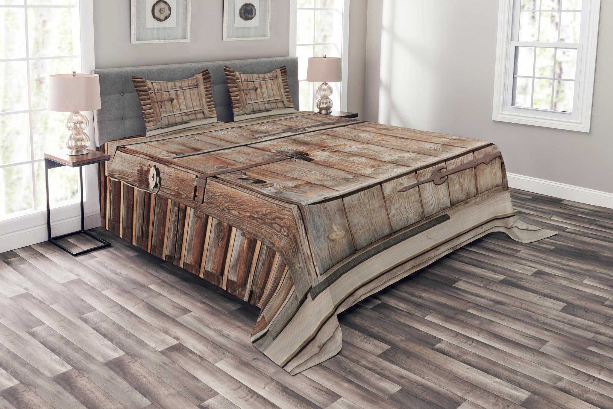 Ambesonne Rustic Quilted Bedspread Set 3 Pcs, Timber Door Log House ...