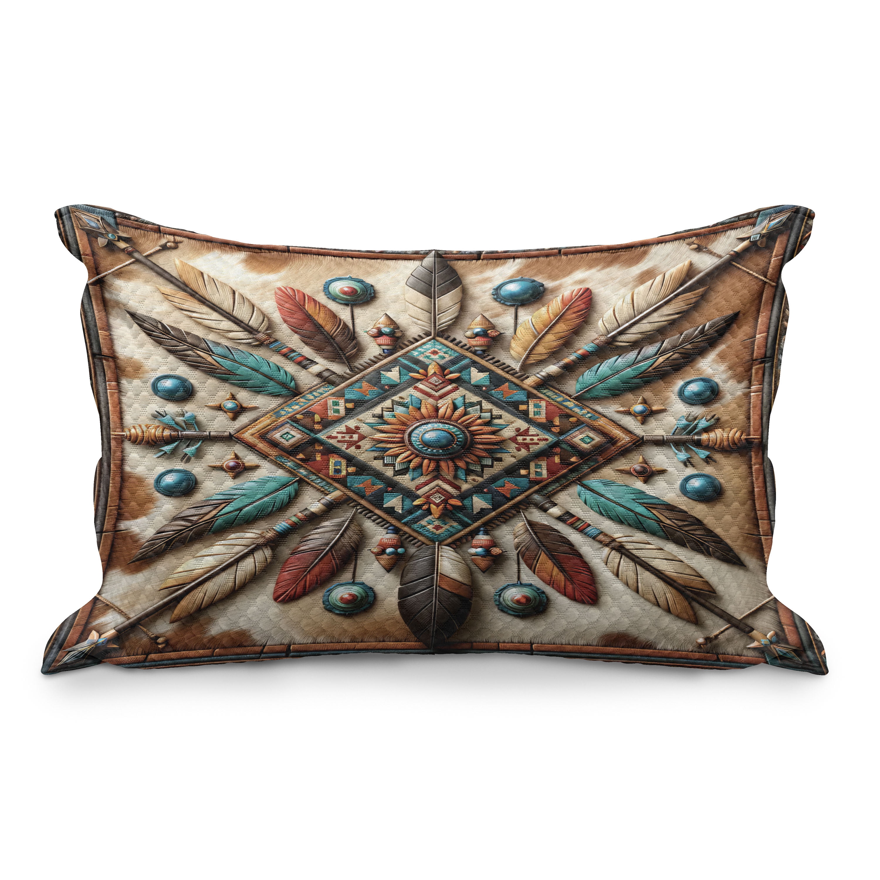 Ambesonne Rustic Quilted Pillowcover, Southwestern Square Feathers, 30 ...