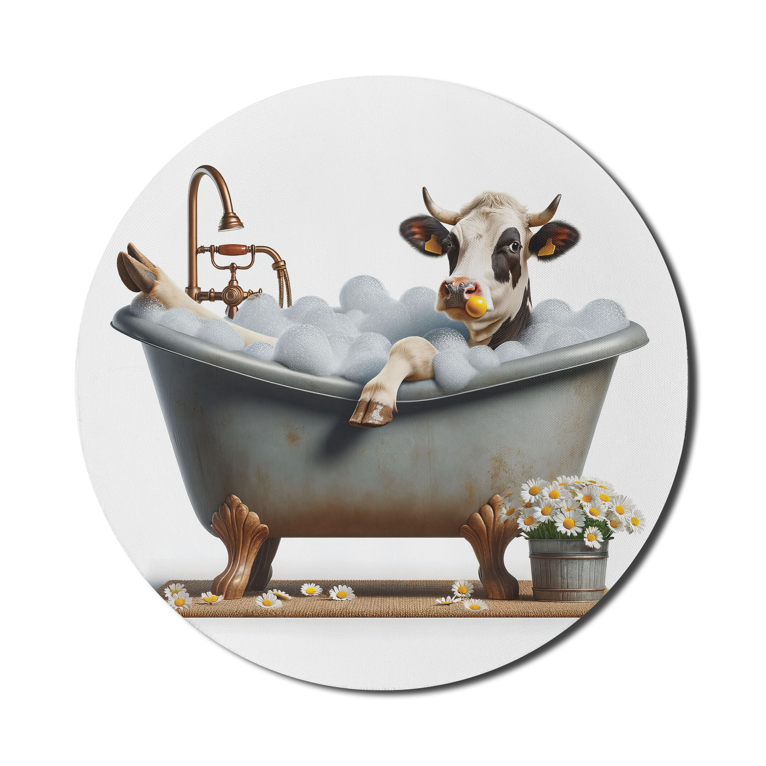 Ambesonne Rustic Round Mouse Pad for Computers, Bathing Cow and ...