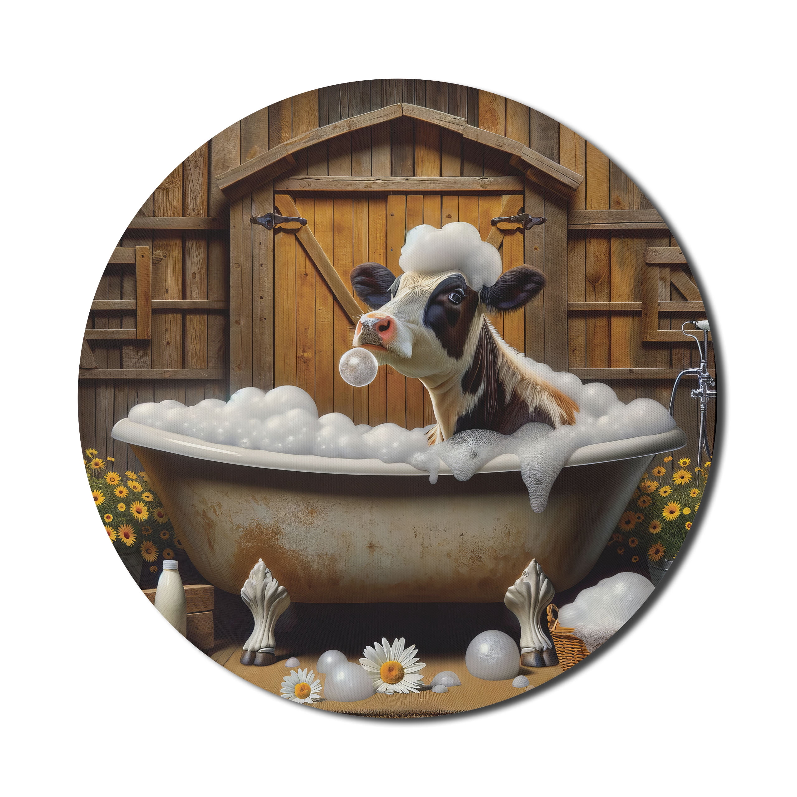 Ambesonne Rustic Round Mouse Pad for Computers, Cow in Bubbly Bathtub ...