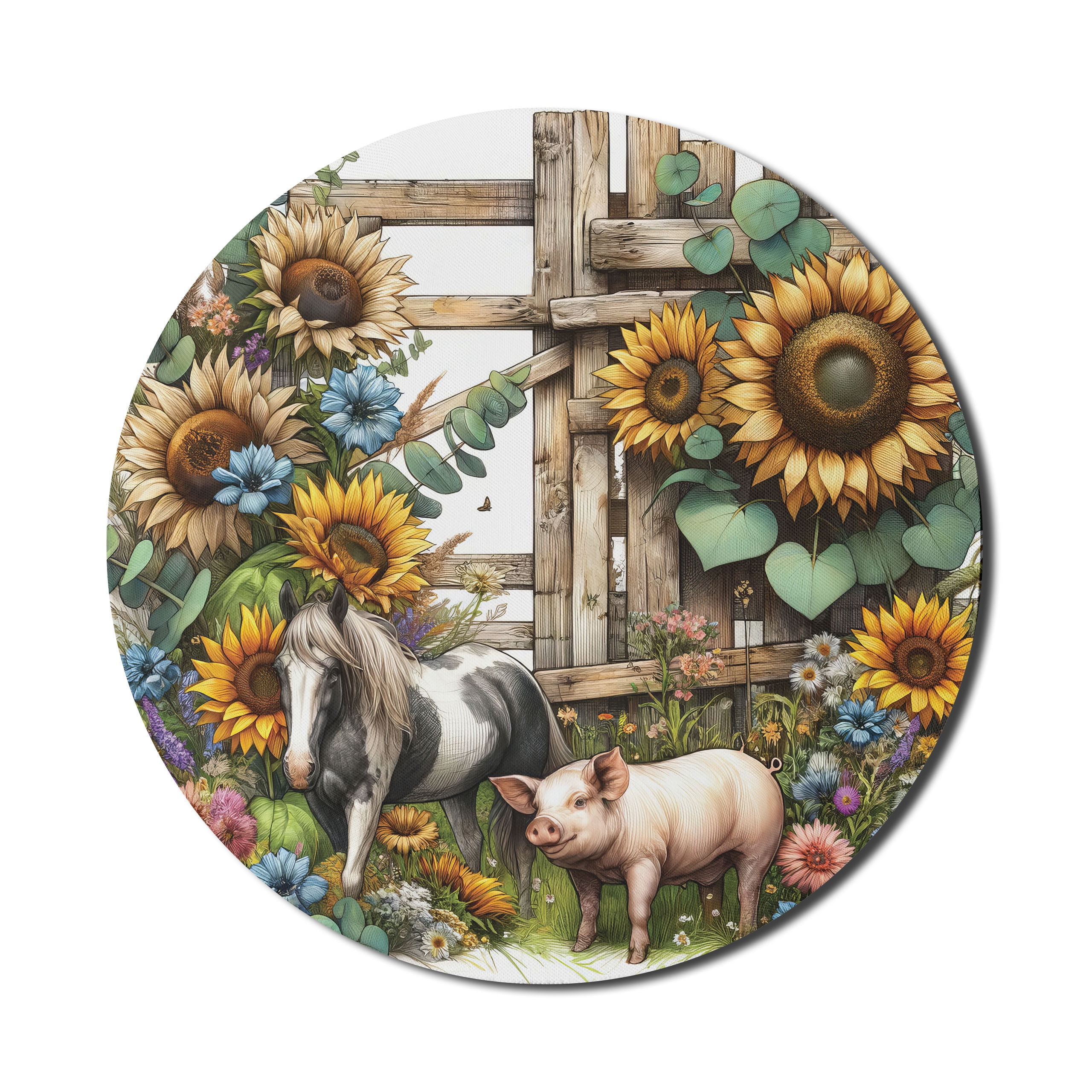 Ambesonne Rustic Round Mouse Pad for Computers, Vintage Farm Pig and ...