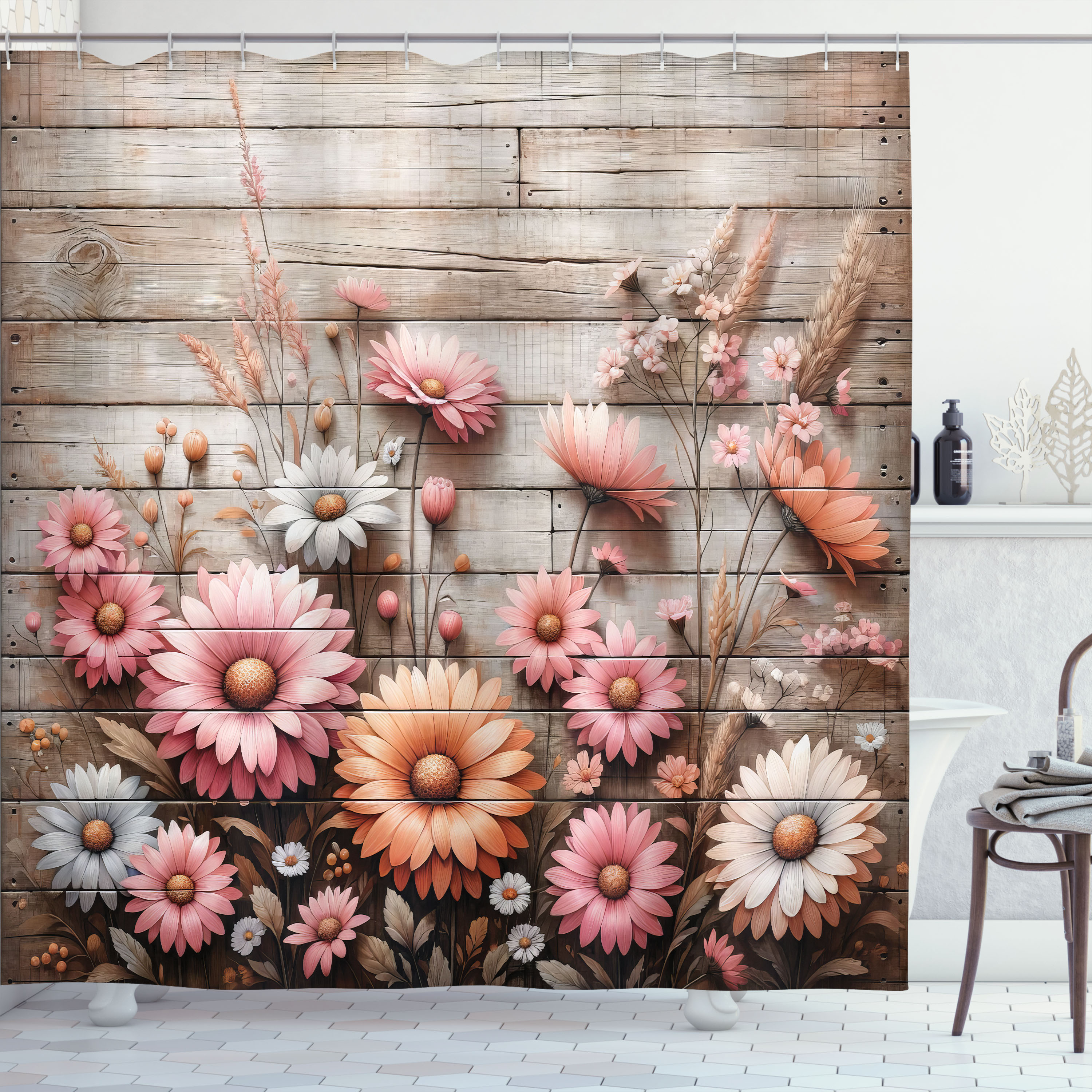 Ambesonne Rustic Shower Curtain, Cottagecore Meadow Flowers, 69"Wx75"L ...