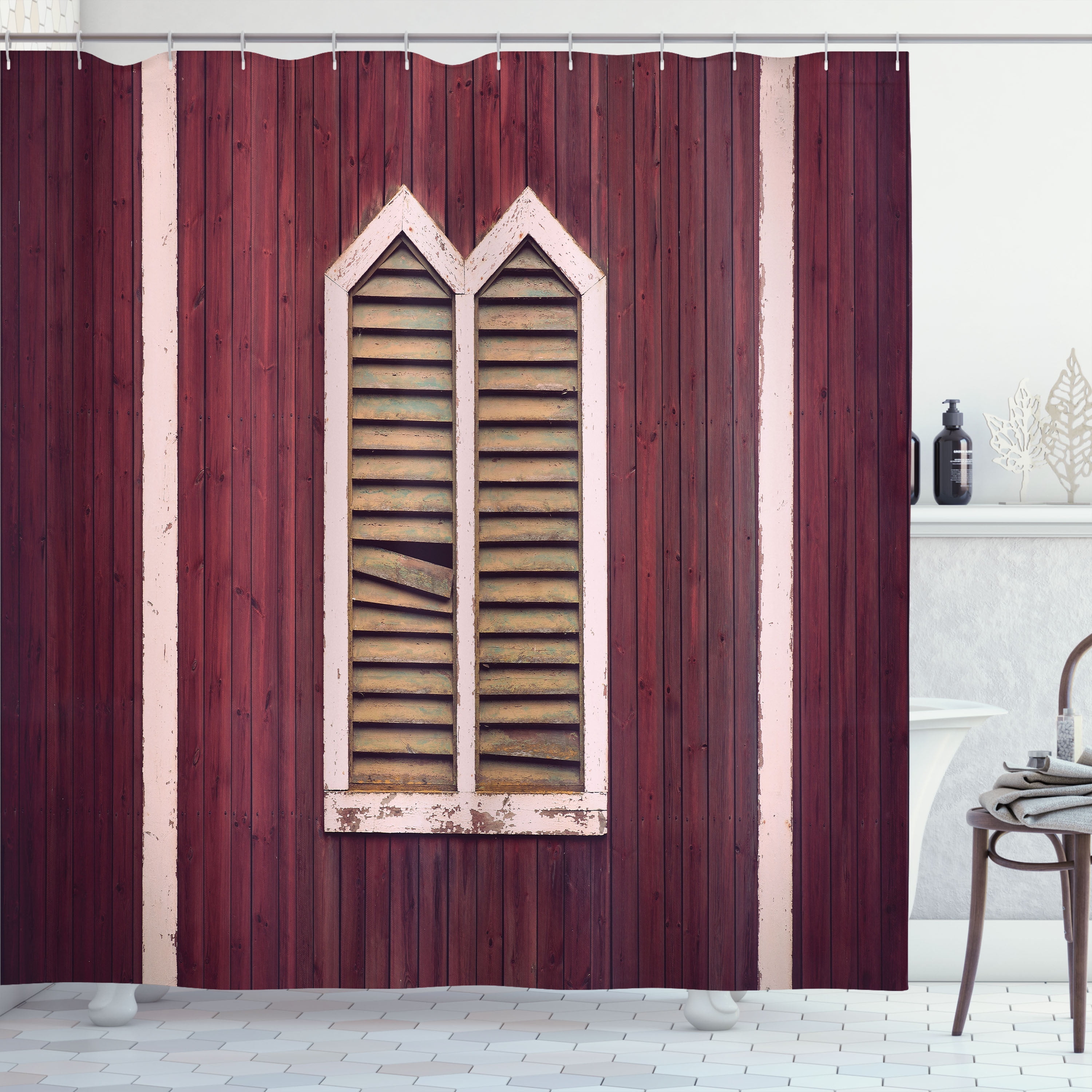 Ambesonne Rustic Shower Curtain, Retro Burgundy Shutters, 69"Wx75"L ...