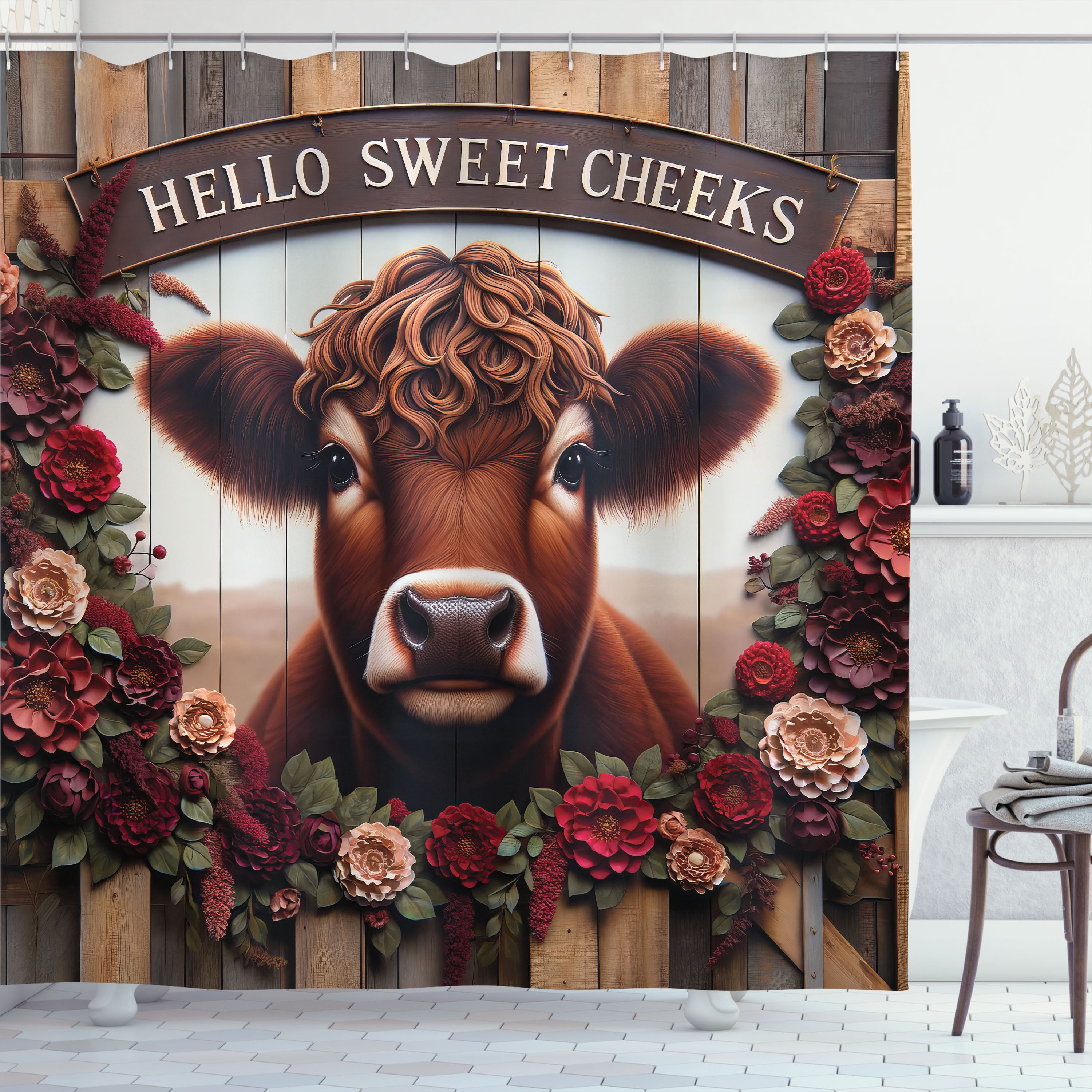 Ambesonne Rustic Shower Curtain, Vintage Cottagecore Art Cow, 69"Wx75"L ...