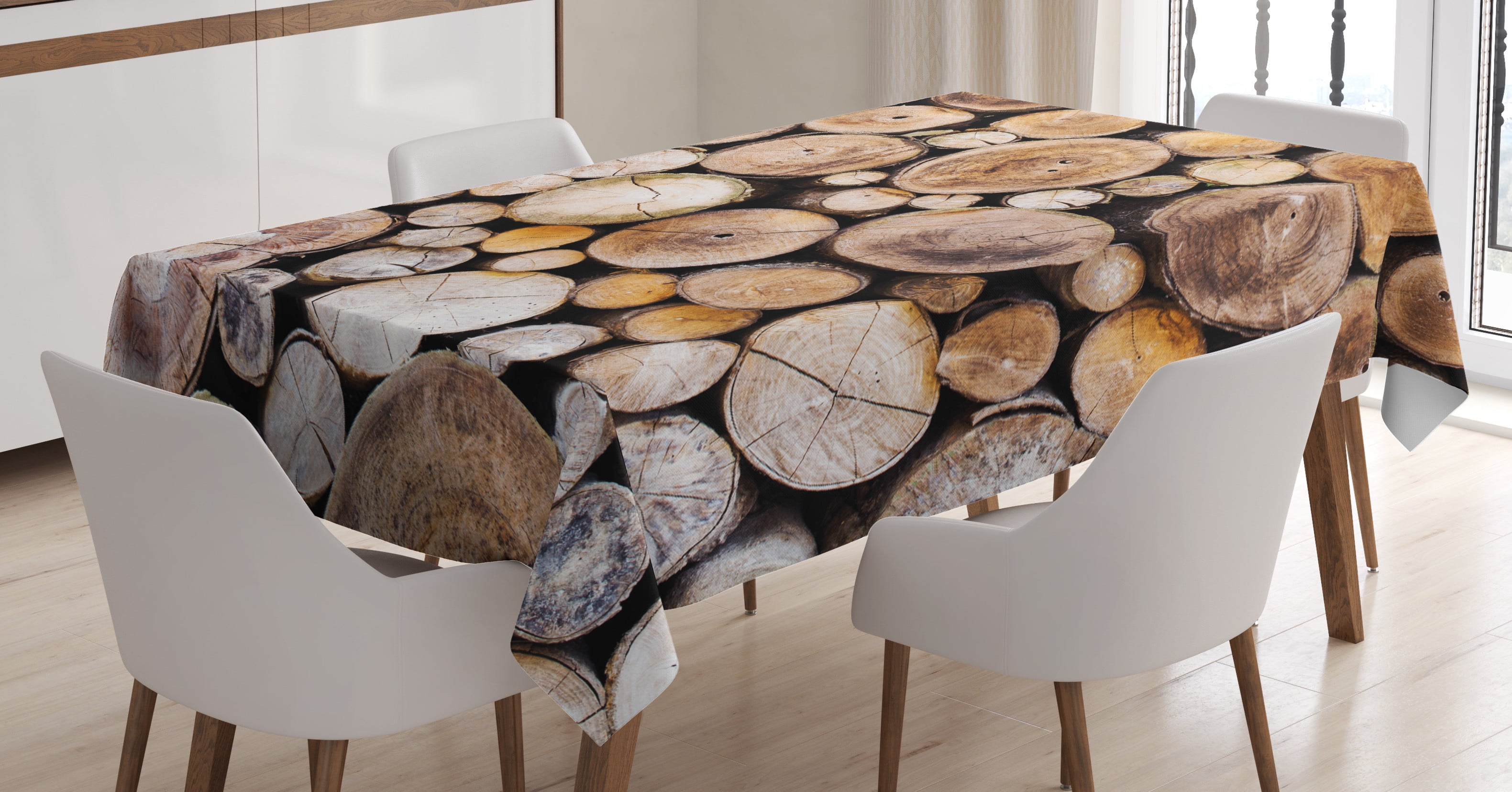 Ambesonne Rustic Tablecloth Rectangular Table Cover, Wooden Logs Oak ...