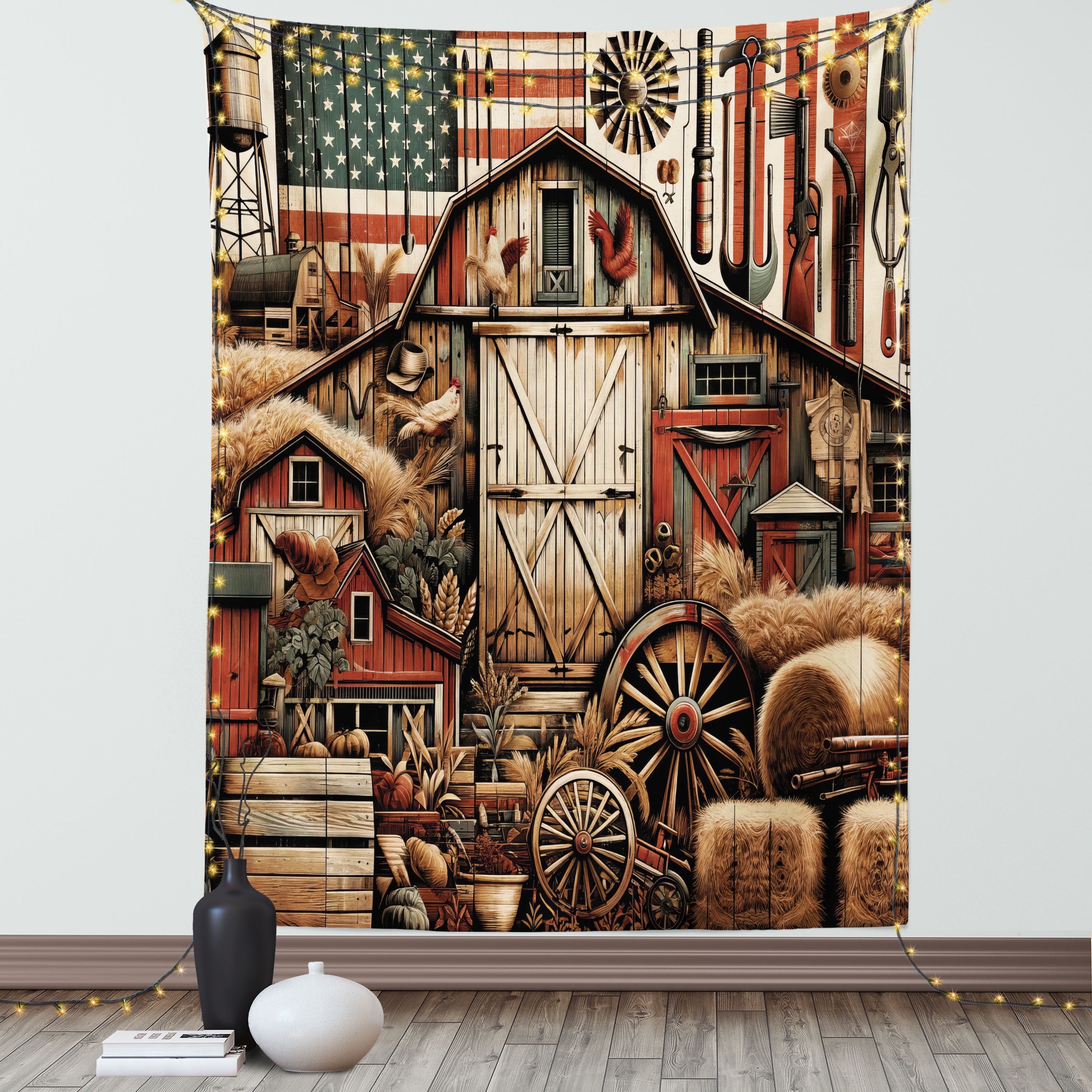 Ambesonne Rustic Tapestry Wall Hanging, American Barn Western Farm, 40 ...