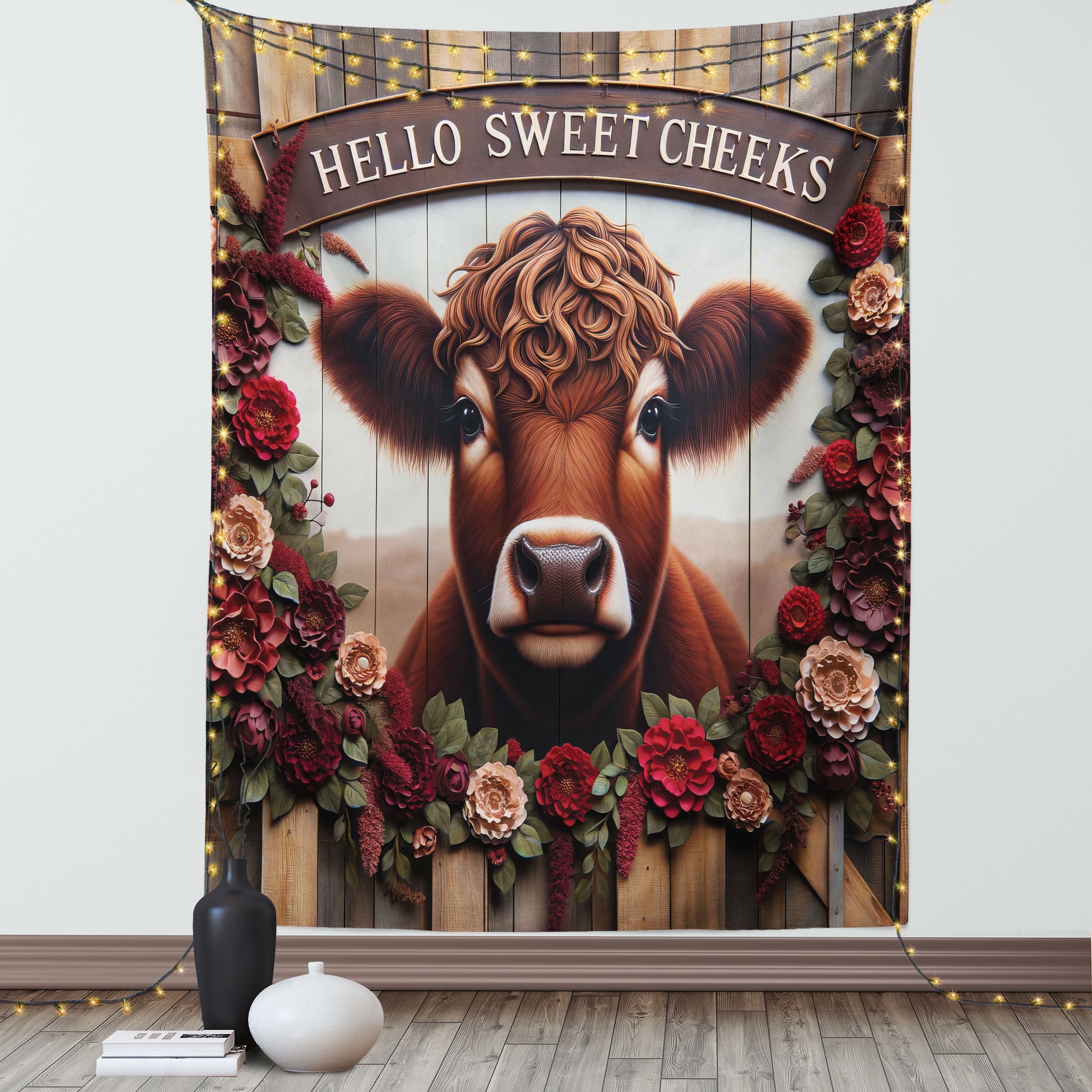 Ambesonne Rustic Tapestry Wall Hanging, Vintage Cottagecore Art Cow, 60 ...