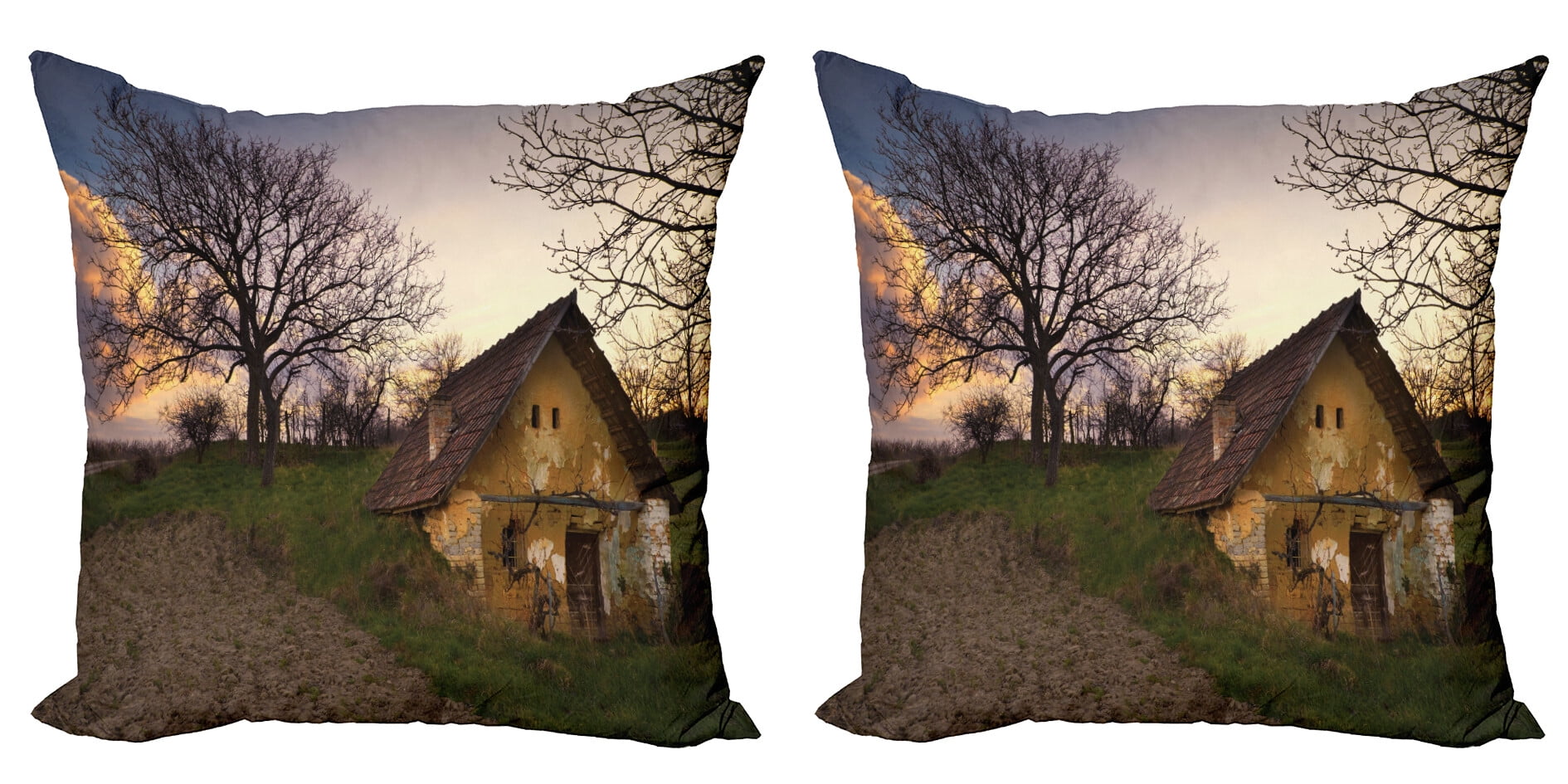 Ambesonne Rustic Throw Pillow Cover 2 Pack, Battered Stone House, 20 ...