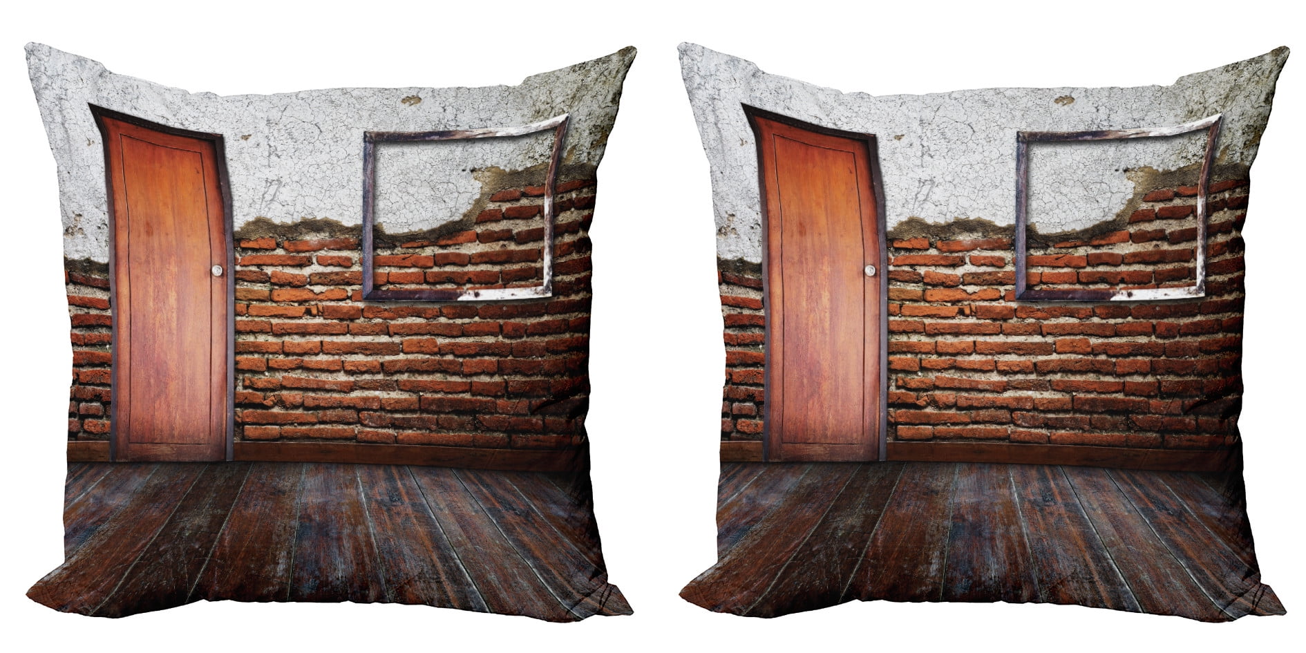 Ambesonne Rustic Throw Pillow Cover 2 Pack, Frame on Old Brick Wall, 18 ...
