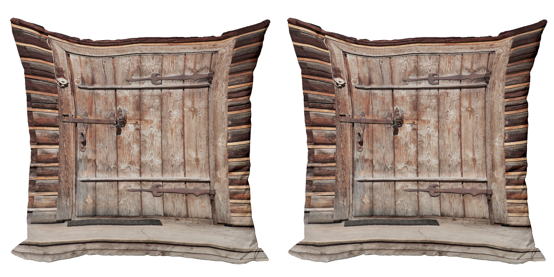 Ambesonne Rustic Throw Pillow Cover 2 Pack, Timber Door Log House, 20 ...