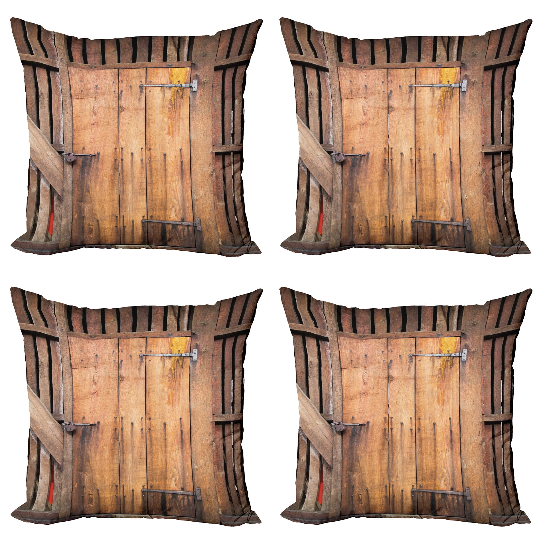 Ambesonne Rustic Throw Pillow Cover 4 Pack, Dated Door Barn House, 24 ...