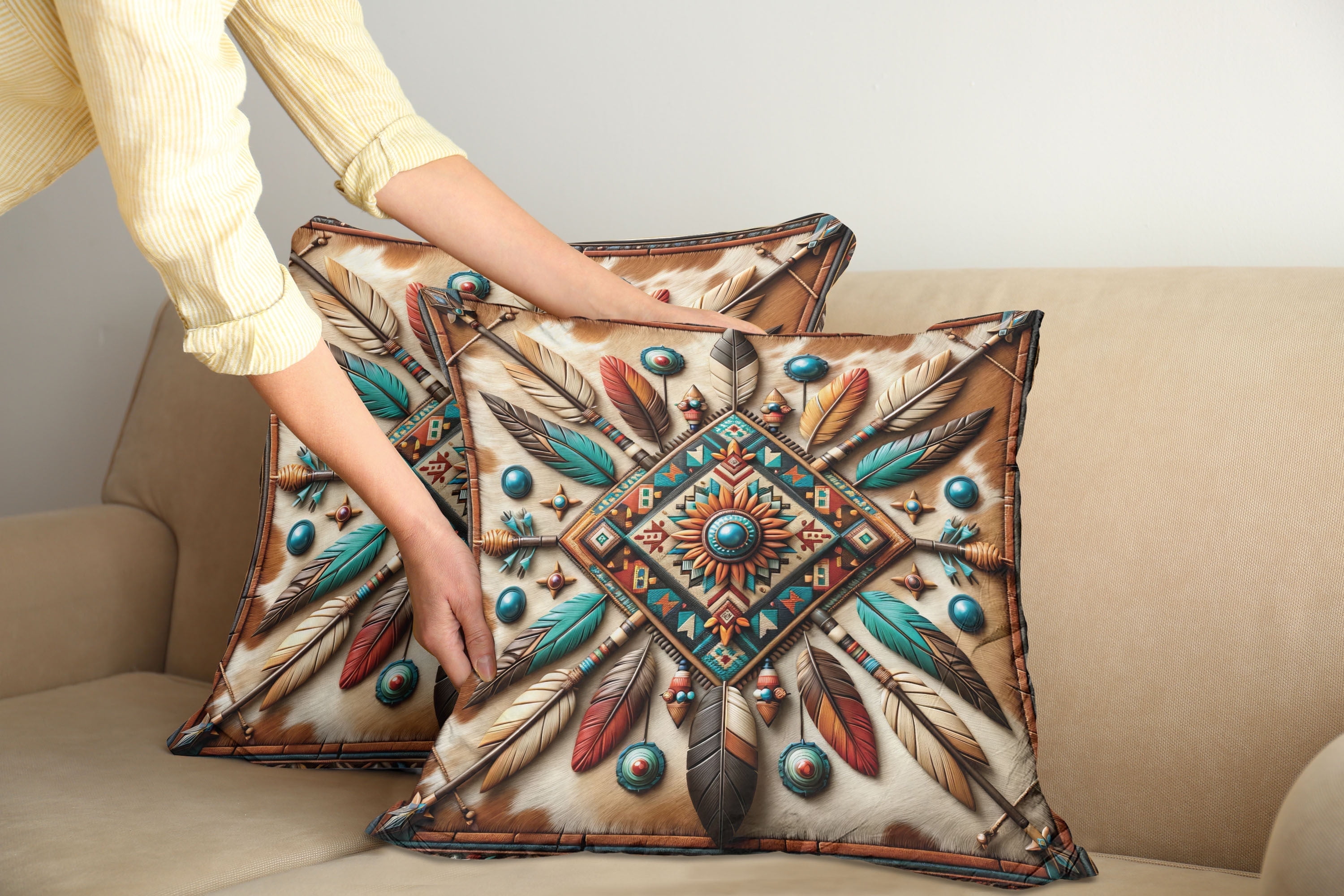 Ambesonne Rustic Throw Pillow Cover Pack of 2, Southwestern Square ...