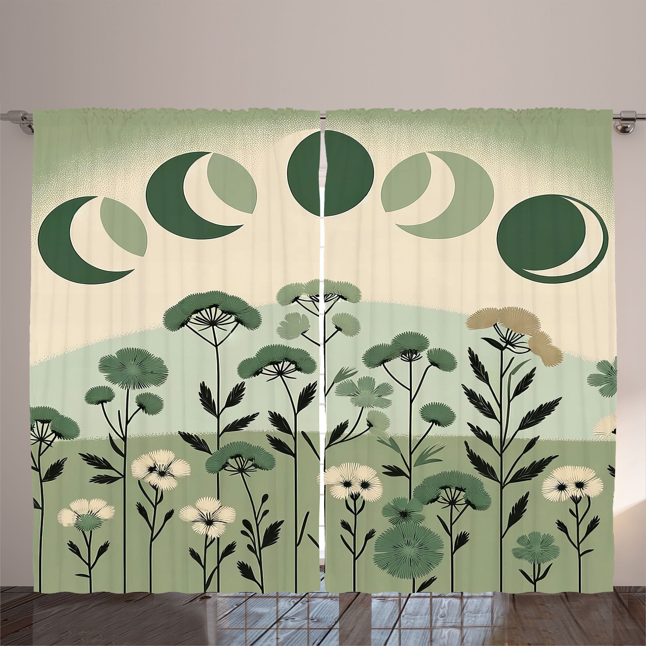 Ambesonne Sage Green Curtains 2 Panel Set, Mid Century Moon Phase, 108 ...