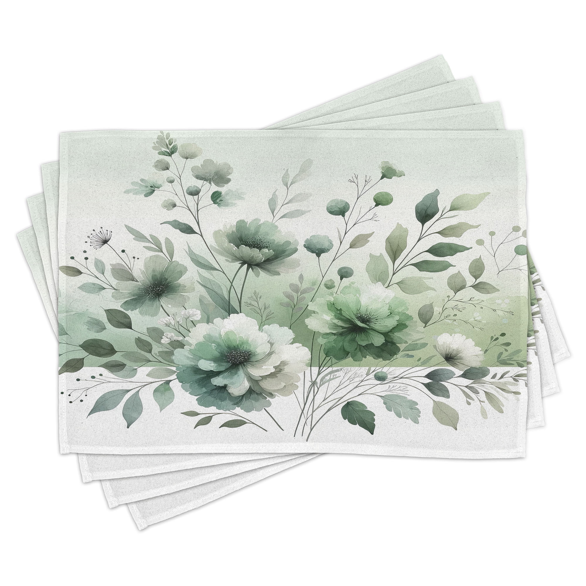 Ambesonne Sage Green Place Mats Set of 4, Modern Farmhouse Leafy ...