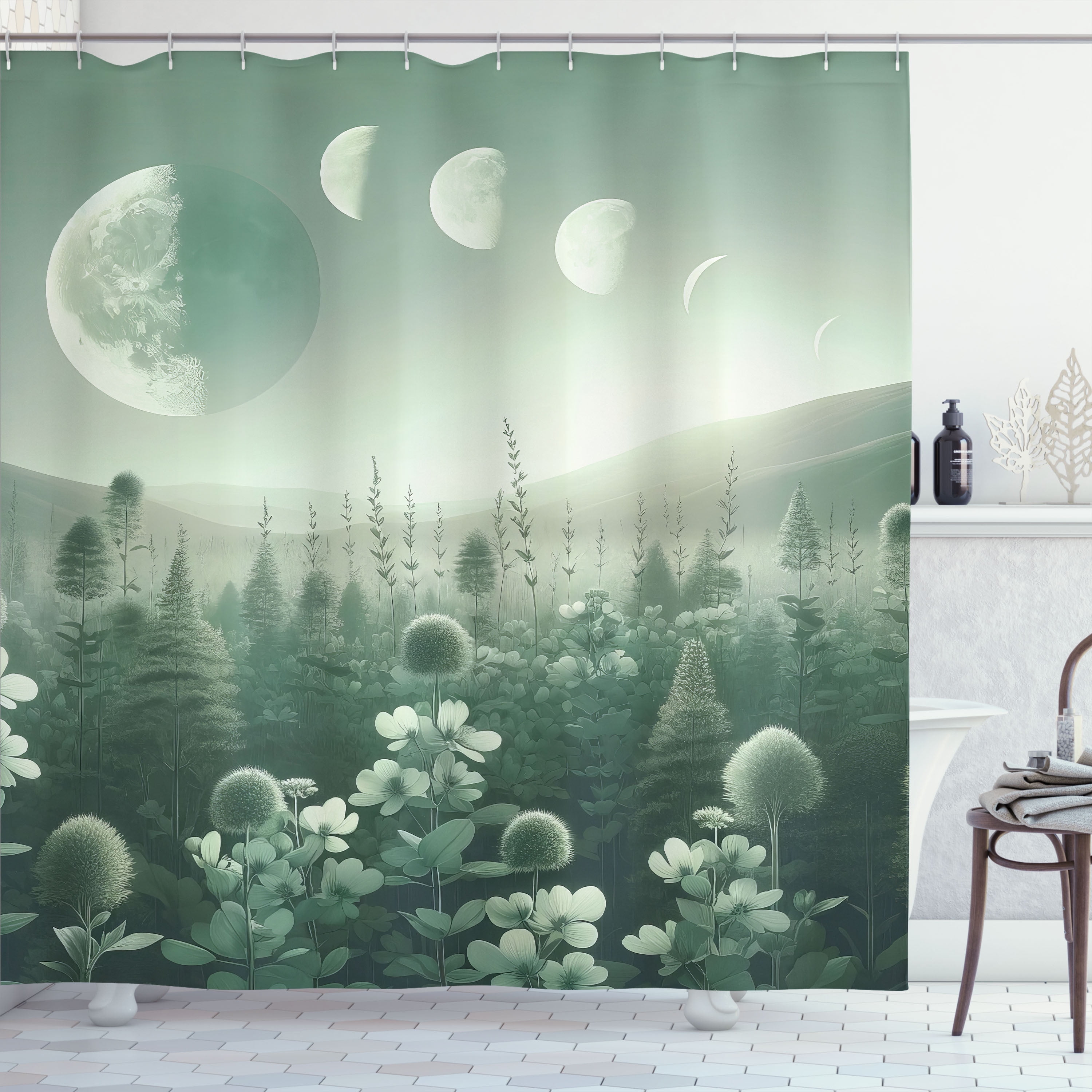 Ambesonne Sage Green Shower Curtain, Misty Lands Wildfloral, 69"Wx84"L, Teal Pale Seafoam ...