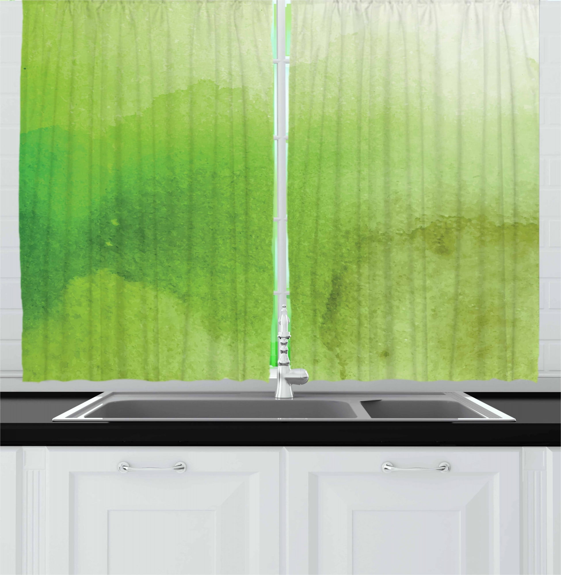 Ambesonne Sage Kitchen Curtains, Grunge Watercolor Blurred, 55"x45 ...