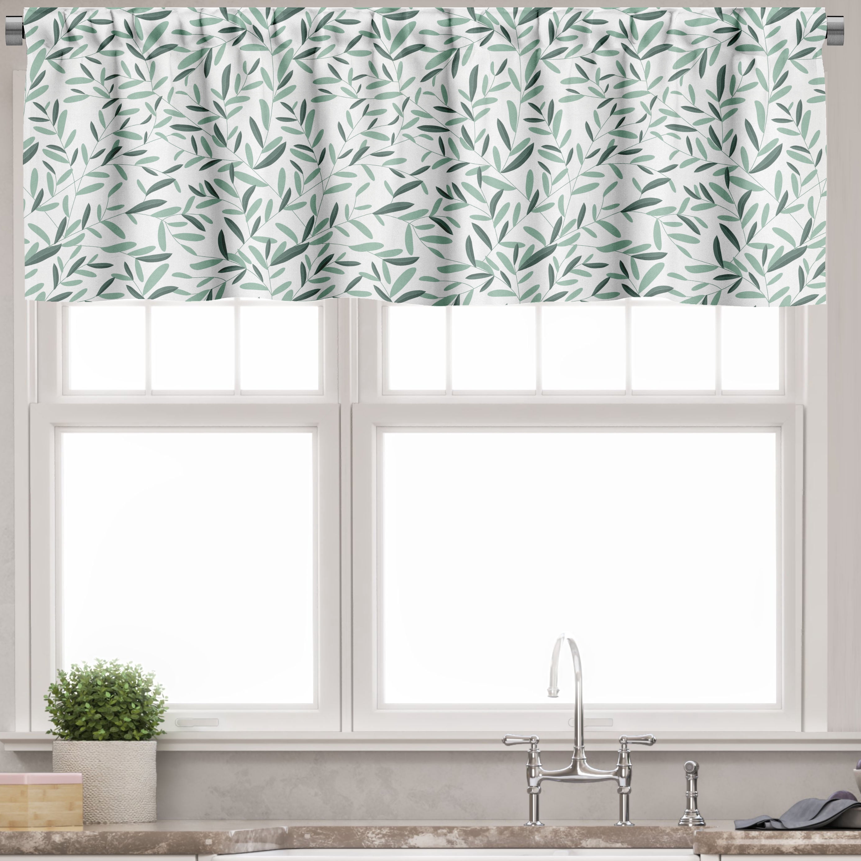 Ambesonne Sage Window Valance, Leaves Summertime Garden, 54" X 18 ...