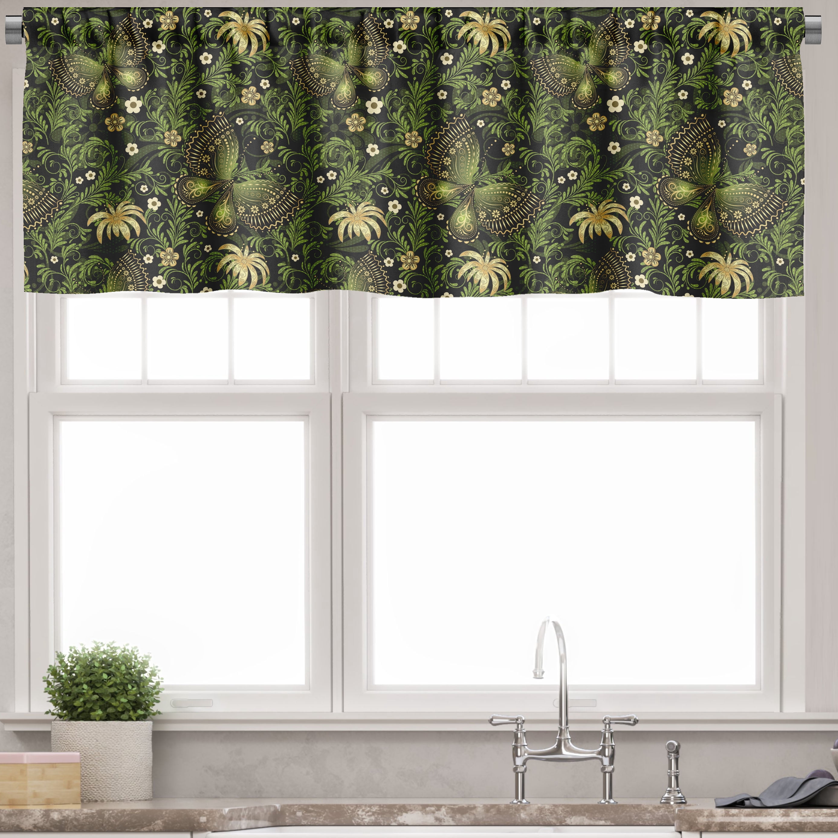 Ambesonne Sage Window Valance, Spring Butterflies Ornate, 54" X 18 ...
