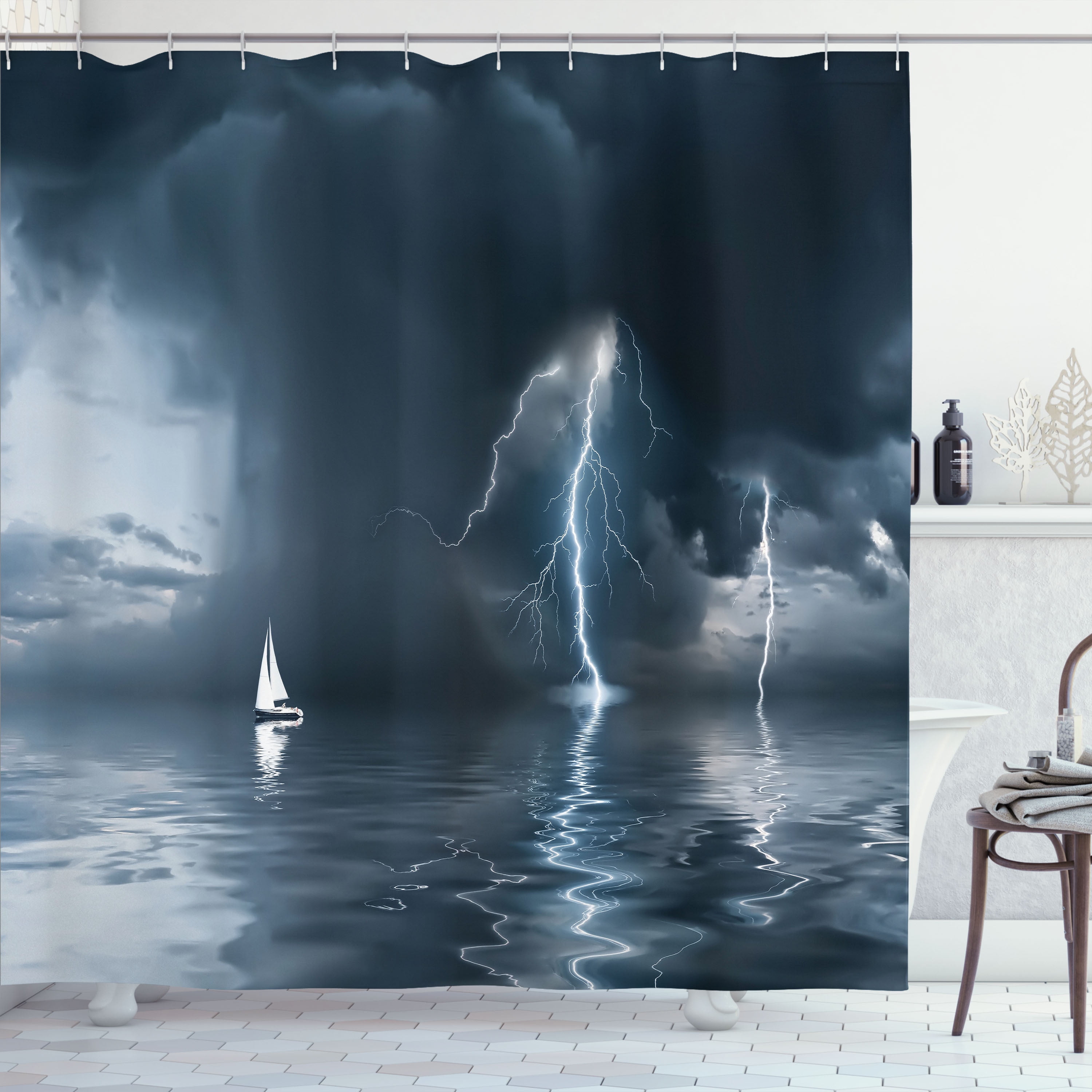 Ambesonne Sailboat Shower Curtain, Yacht at the Ocean, 69"Wx70"L, Blue ...
