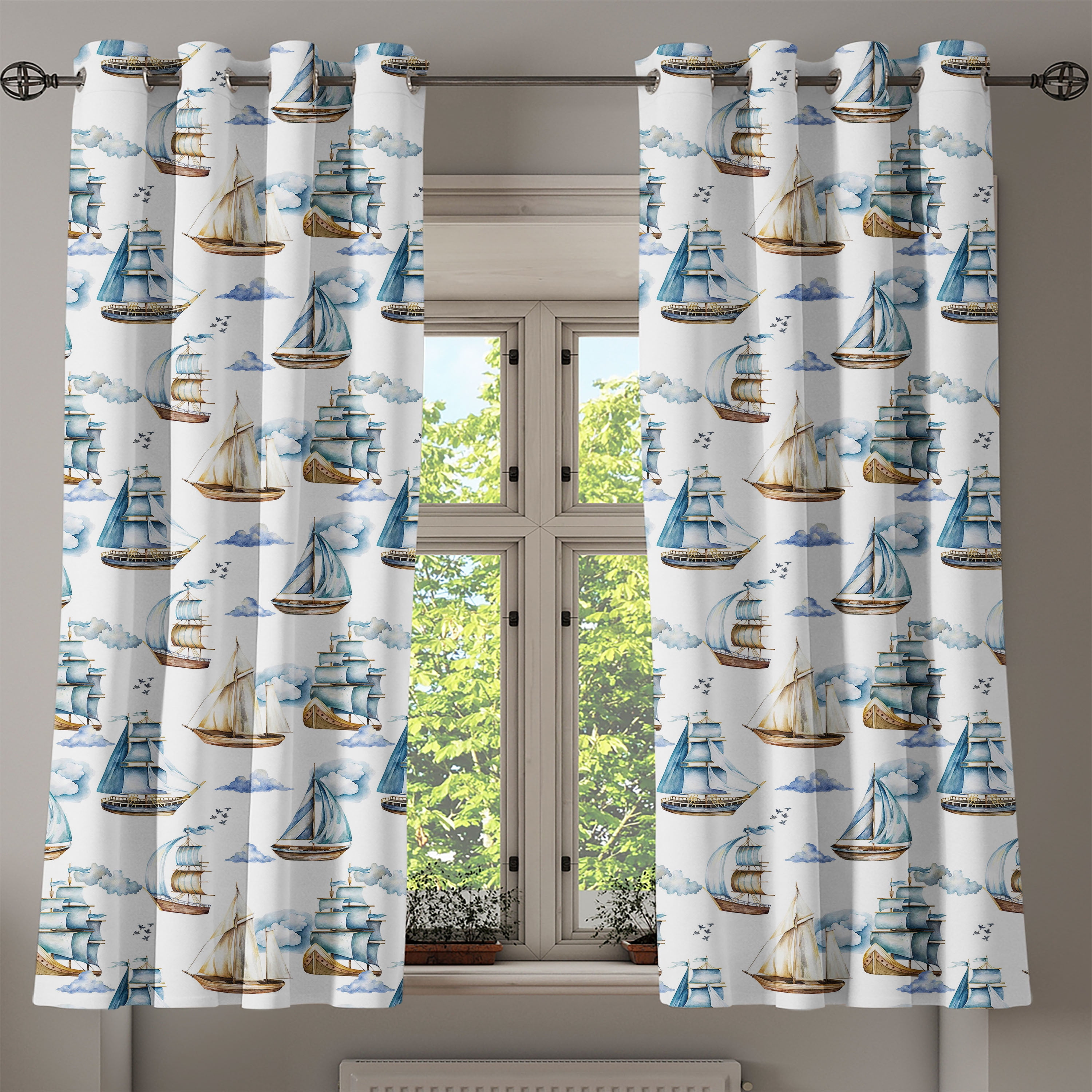 Ambesonne Sailor Grommet Curtain, Nautical Marine Ships Print, 50"x63 ...