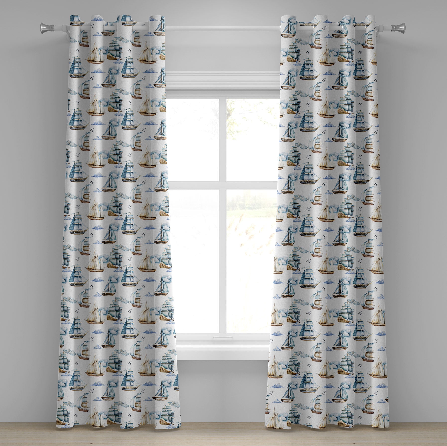 Ambesonne Sailor Grommet Curtain, Nautical Marine Ships Print, 50"x96 ...