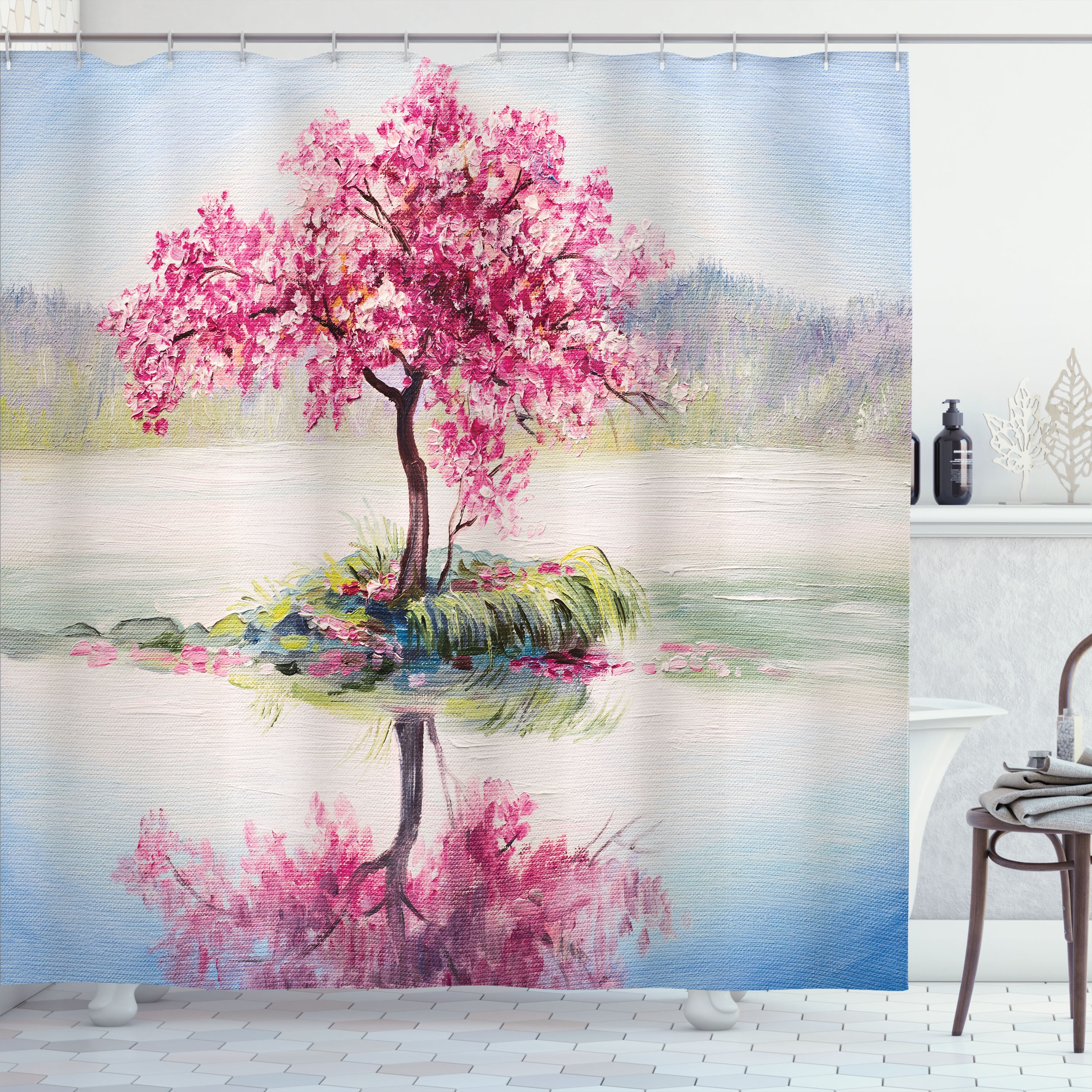 Ambesonne Sakura Shower Curtain, Japanese Cherry Tree, 69"Wx84"L ...