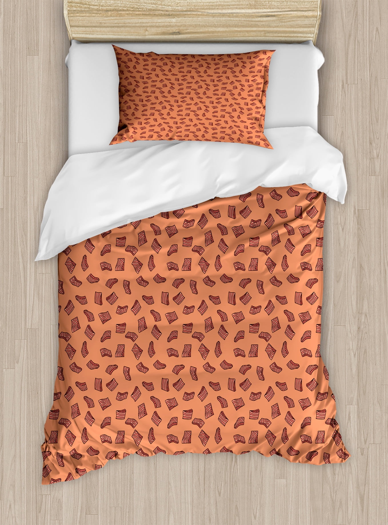 Ambesonne Salmon Duvet Cover Set, Pieces of Fish Meat Graphic, Twin ...