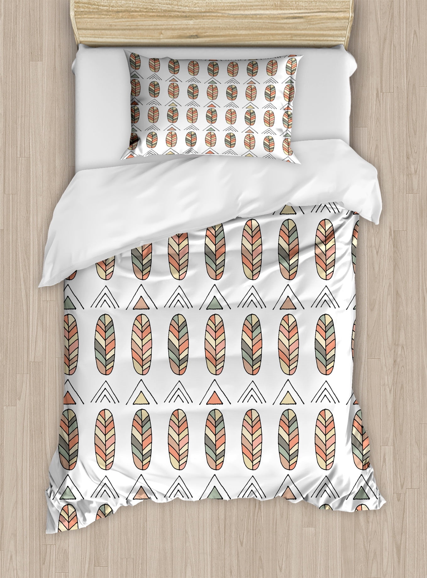 Ambesonne Salmon Duvet Cover Sets, Basic Hand Drawn Leaves Art, 2-Twin ...