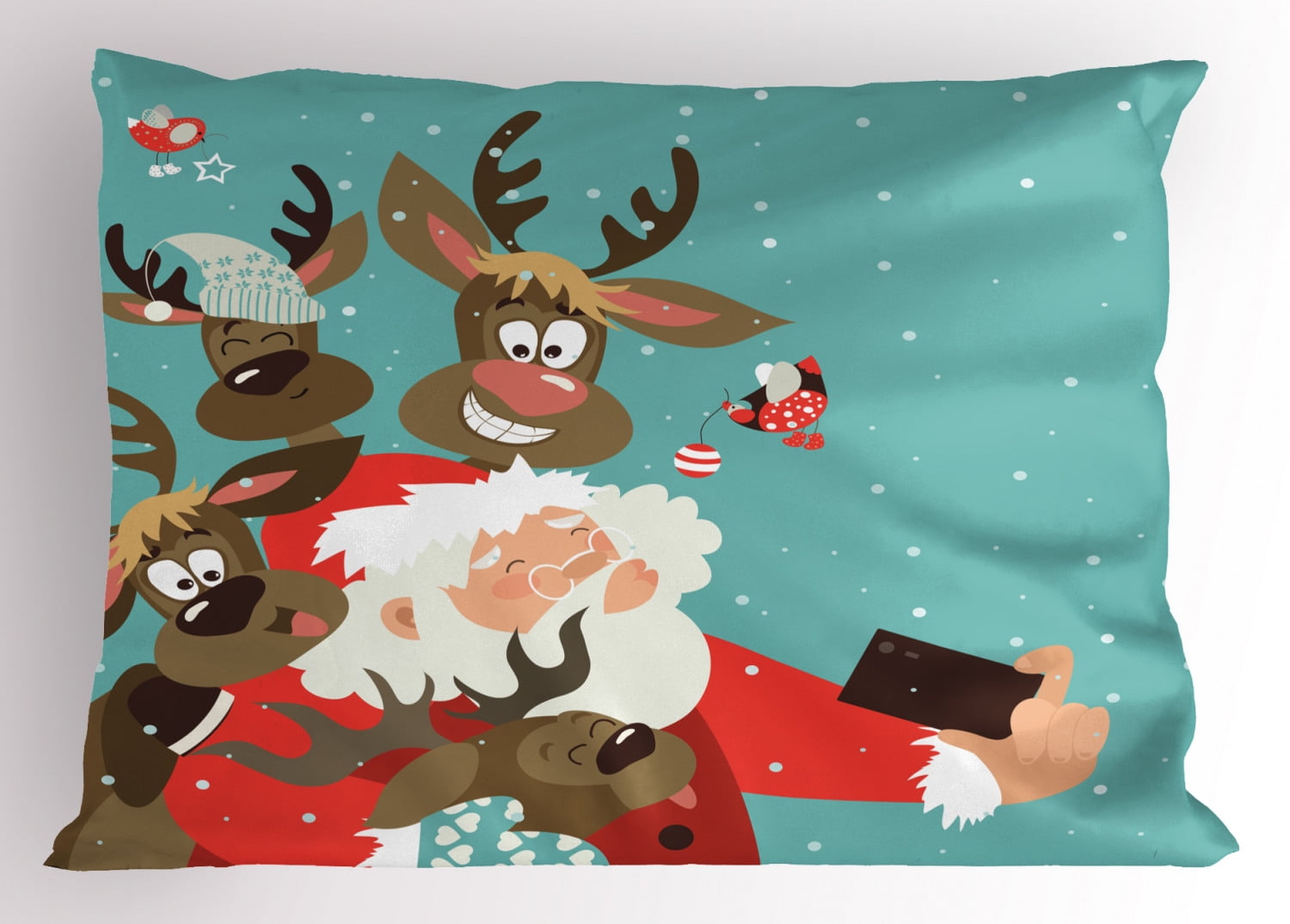 Ambesonne Santa Pillow Sham, Reindeer Buddies Selfie, 26" X 20 ...