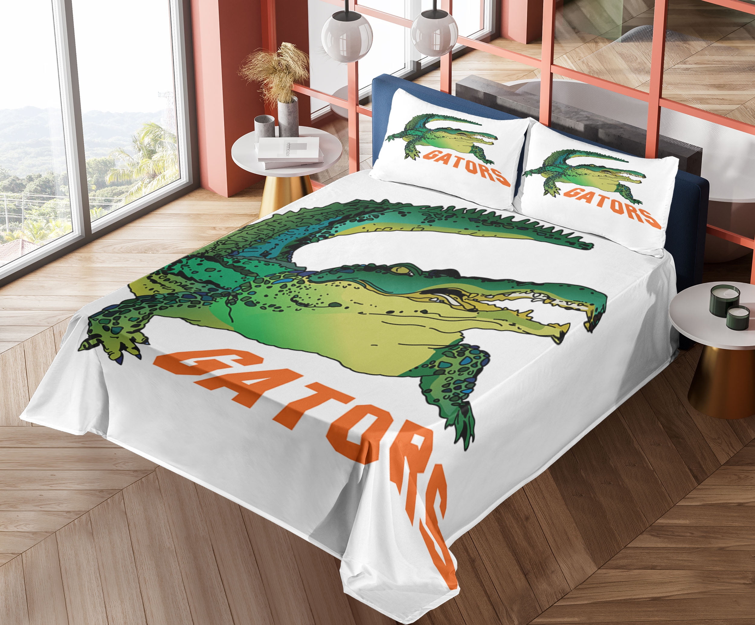 Ambesonne Savannah Fitted & Top Sheet Set with Shams, Wild Alligator ...