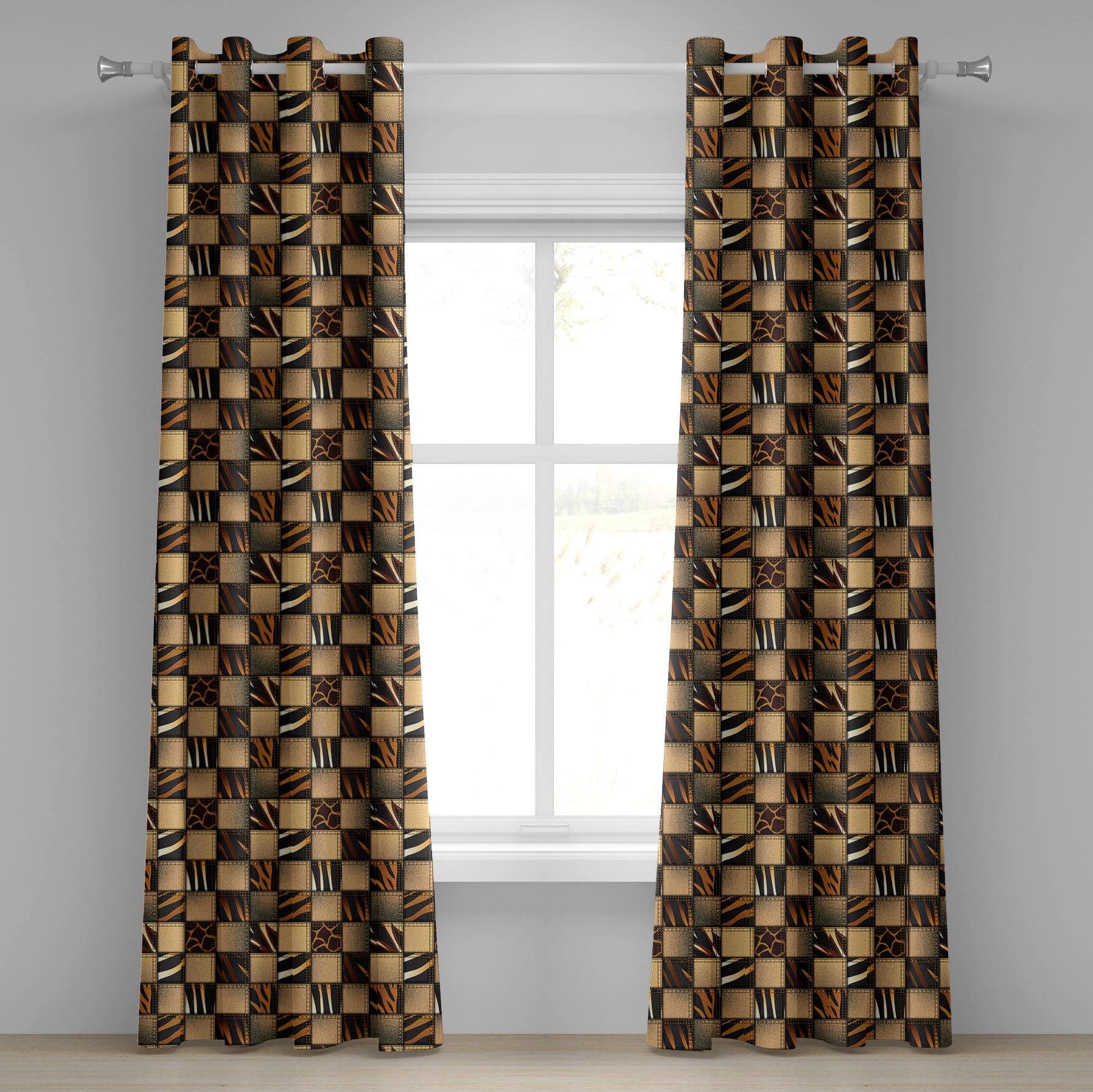 Ambesonne Savannah Grommet Curtain, Earthy Wildlife Patchwork, 50" x 84 ...