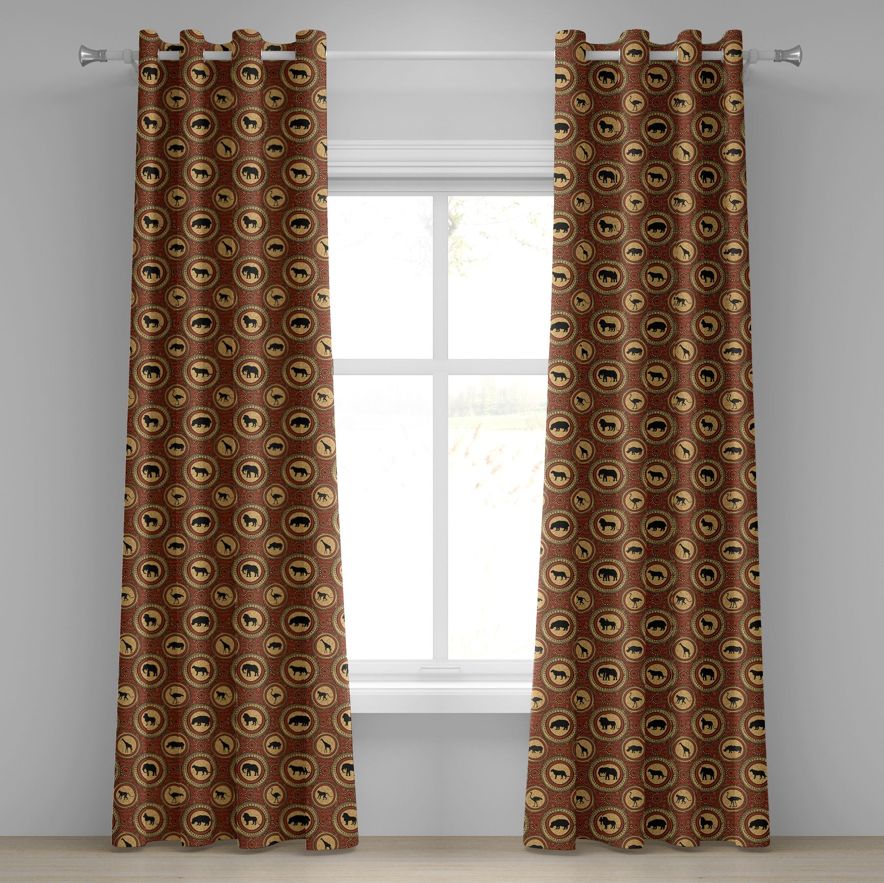 Ambesonne Savannah Grommet Curtain, Monkey Lion Folk African, 50" x 84 ...