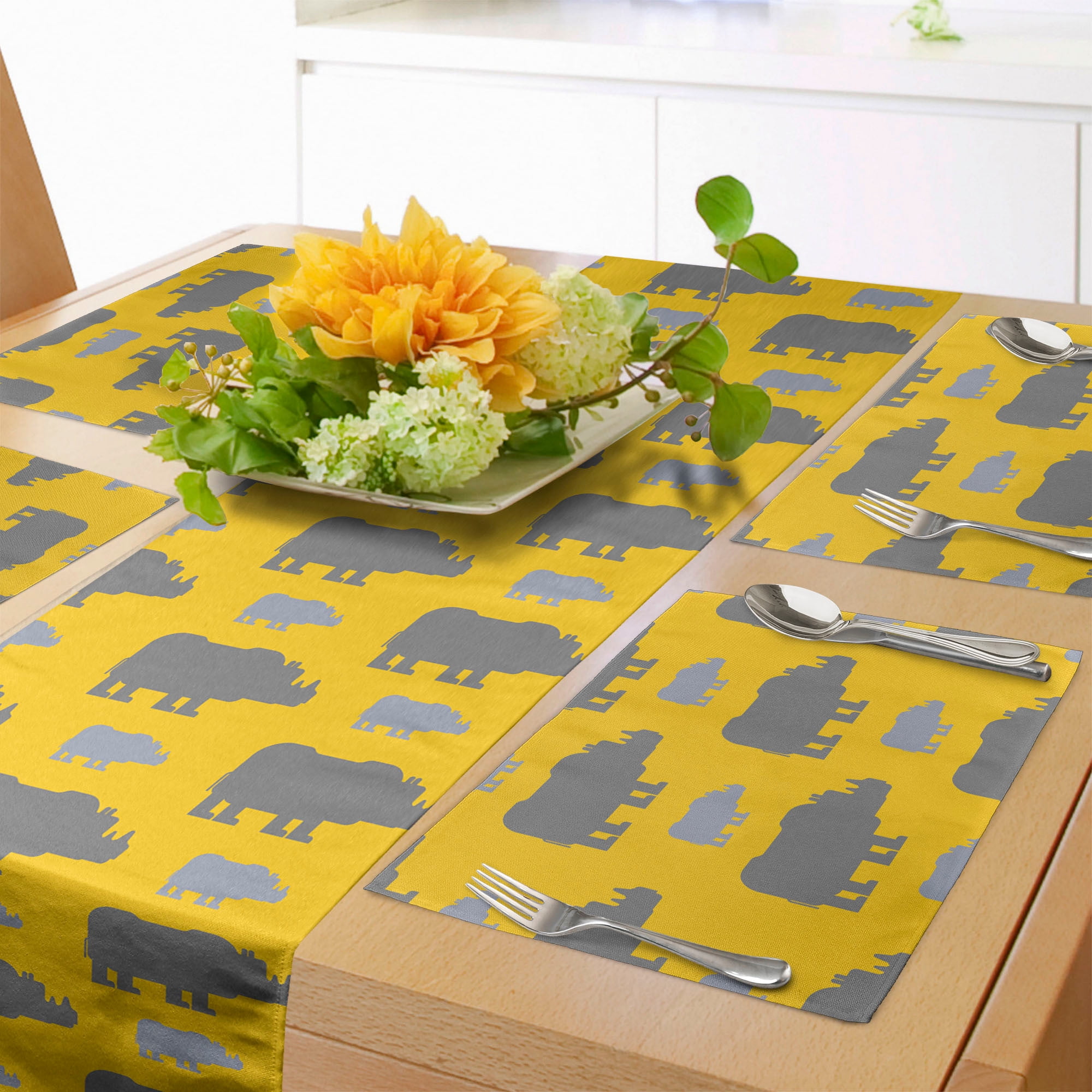 Ambesonne Savannah Table Runner & Placemats, Animal Silhouettes Design ...