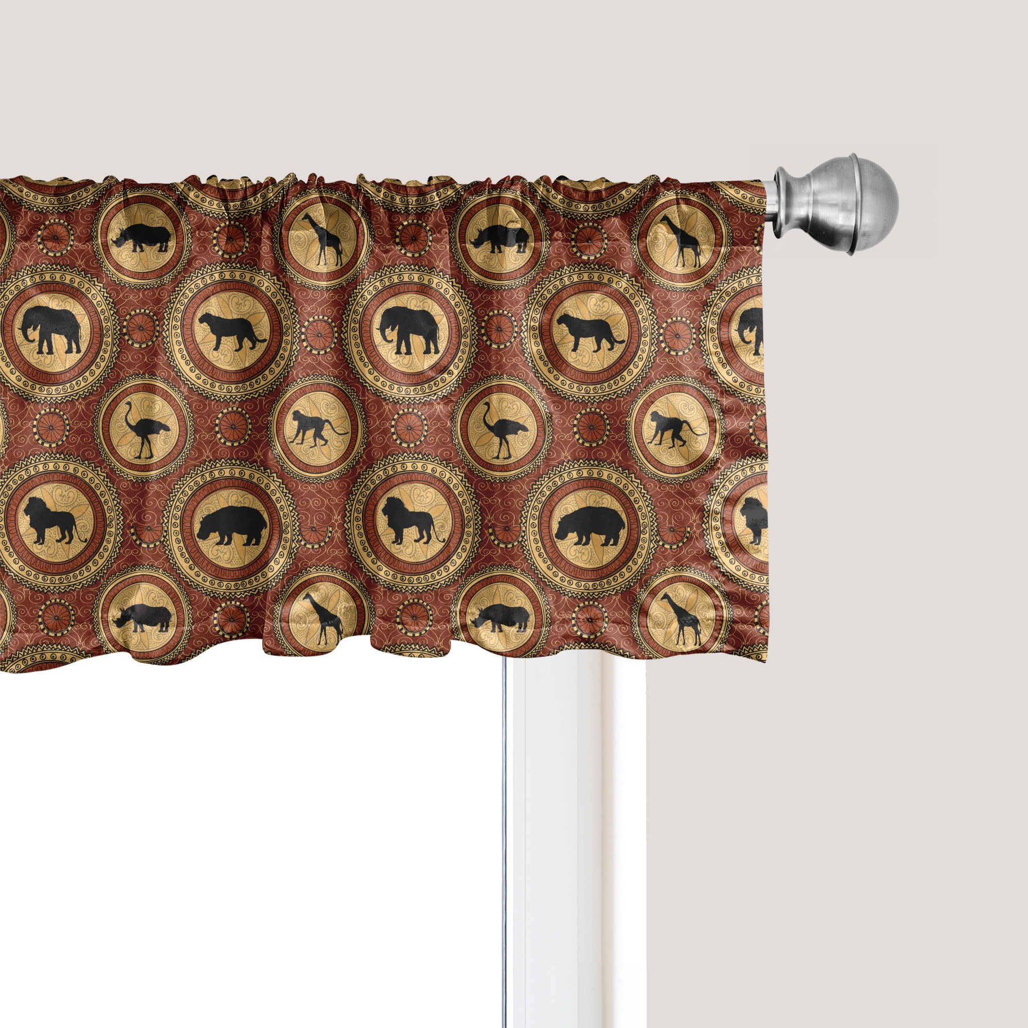 Ambesonne Savannah Window Valance, Monkey Lion Folk African, 42" x 12 ...