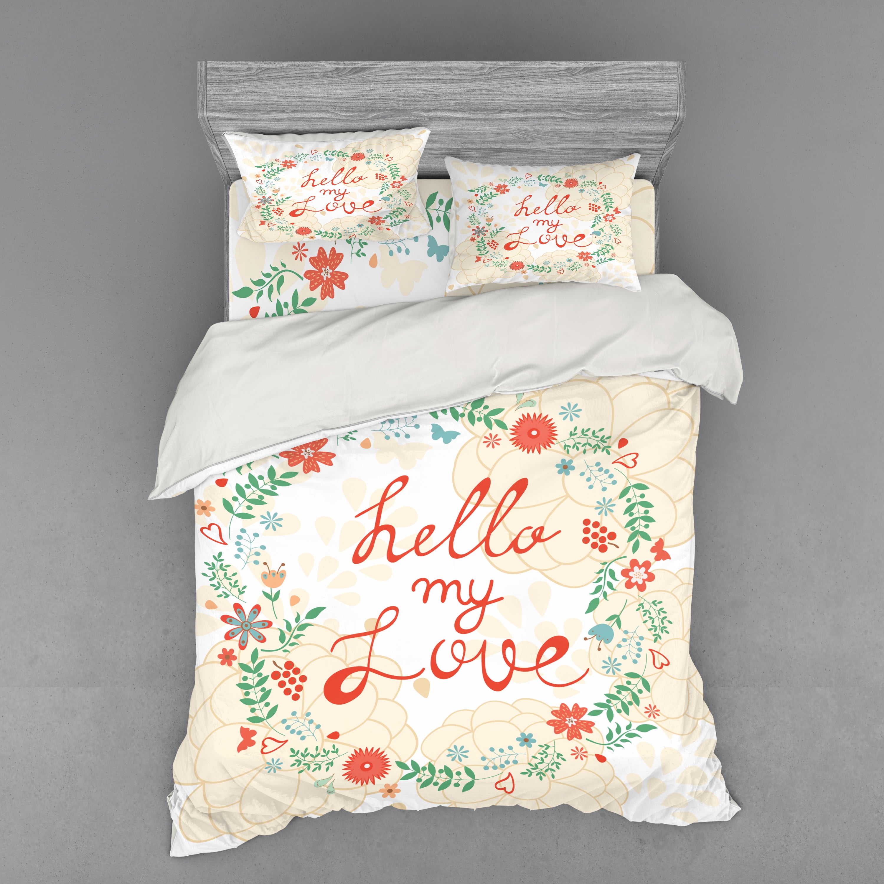 Ambesonne Saying Bedding Set 4 Pcs, Hello My Love Typography, Queen ...