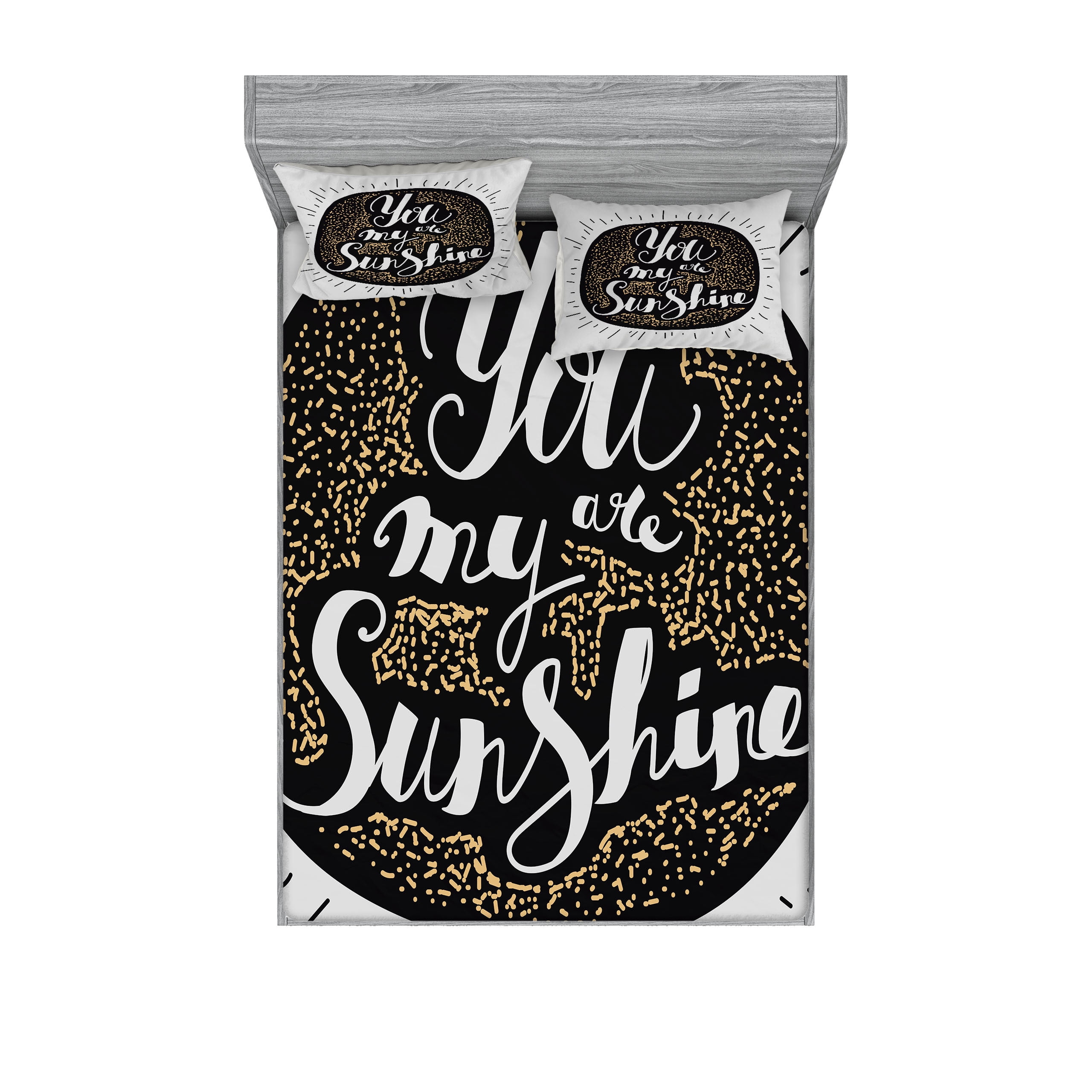 Ambesonne Saying Fitted Sheet & Pillow Sham Set, You are My Sunshine ...