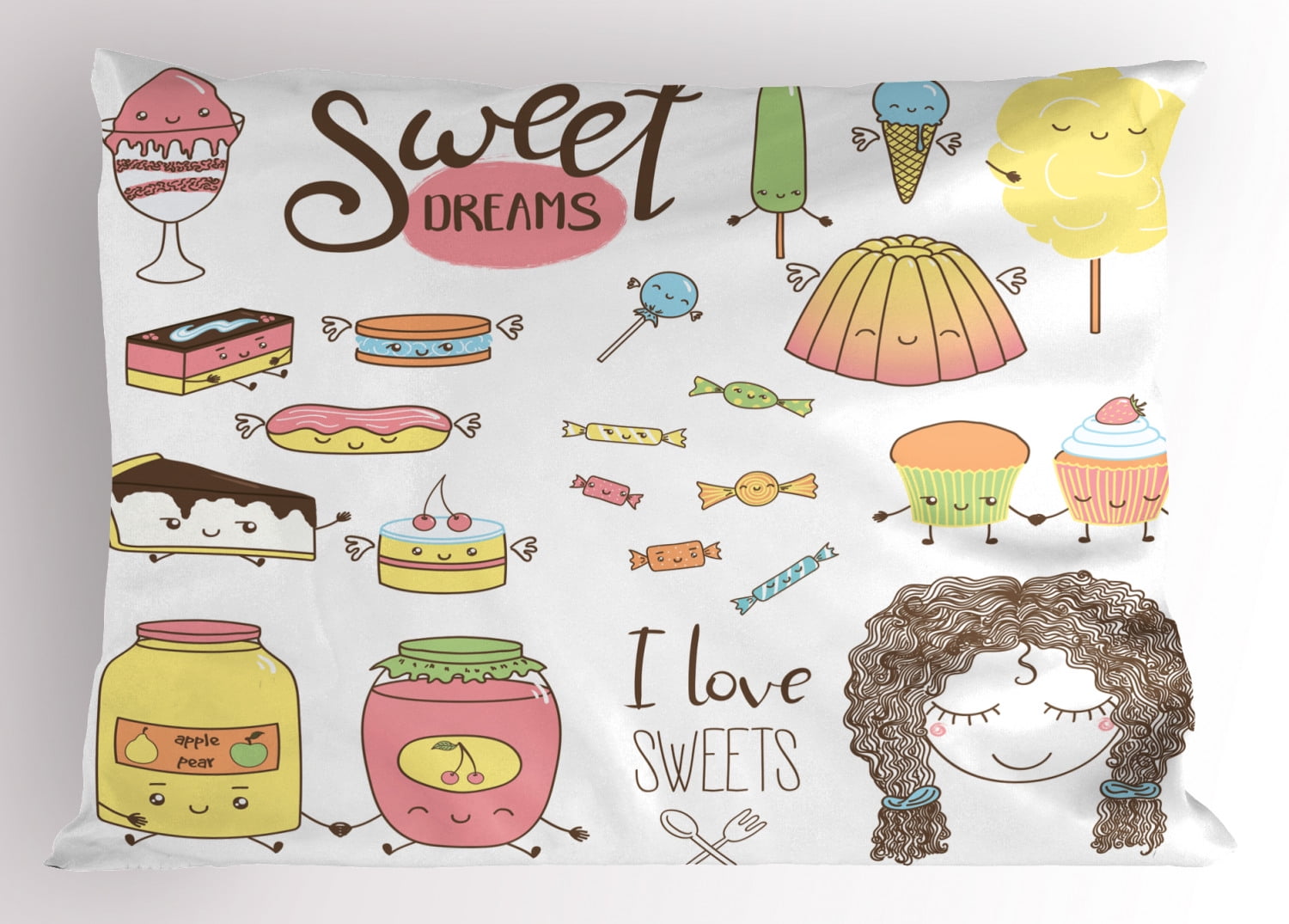 Ambesonne Saying Pillow Sham, Girl with Sweets, 26" X 20", Multicolor ...