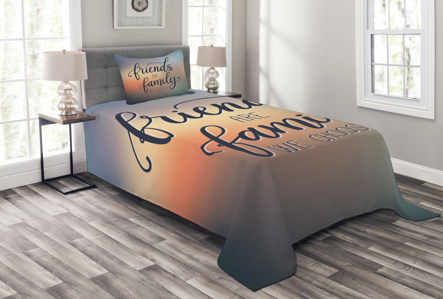 Ambesonne Saying Quilted Bedspread Set 2 Pcs, Friends are Family BFF ...