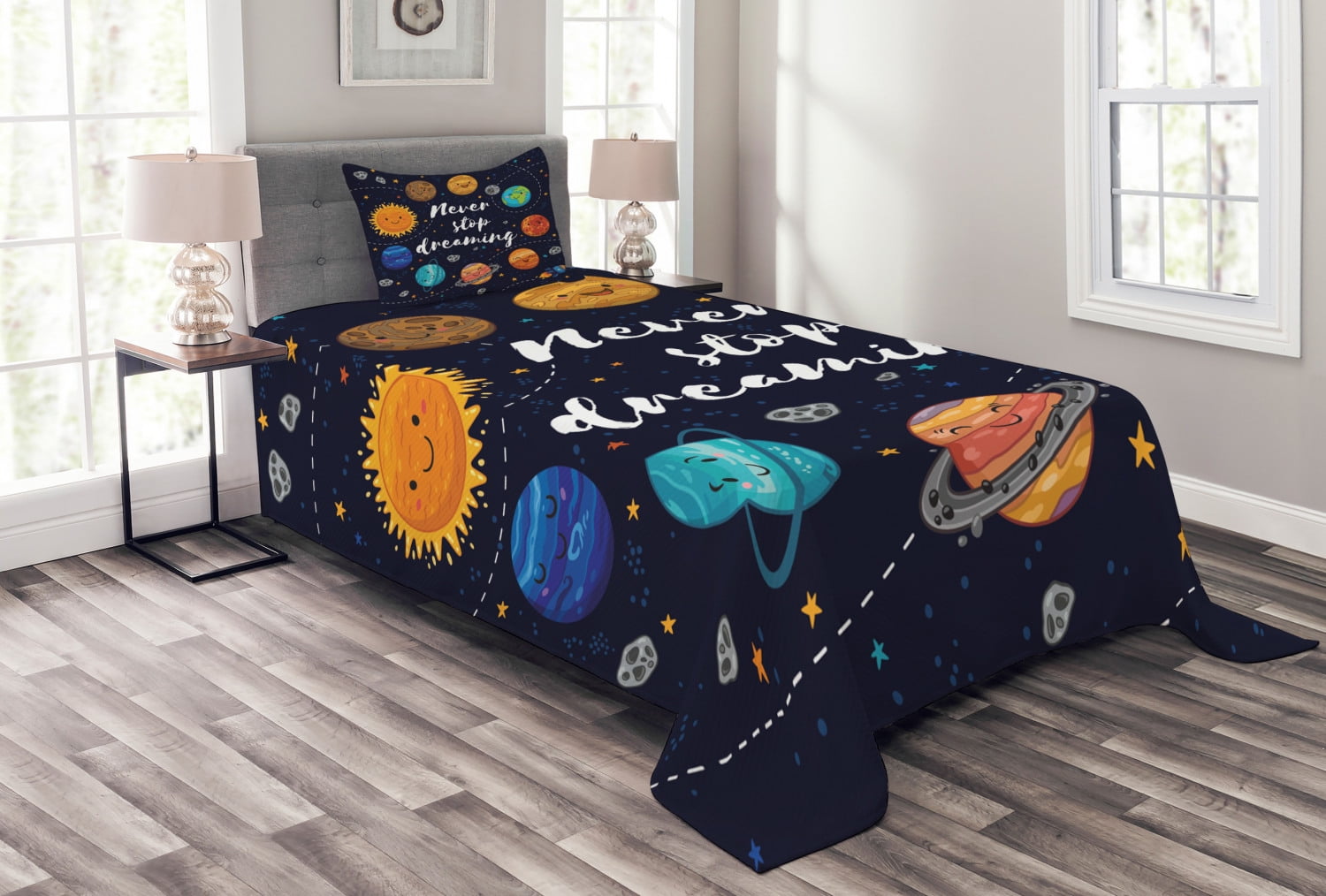 Ambesonne Saying Quilted Bedspread Set 2 Pcs, Outer Space Star Cluster ...